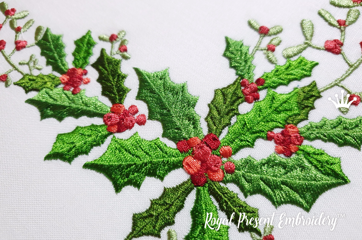 Holly Corner Machine Embroidery Design - 3 Sizes | Royal Present Embroidery