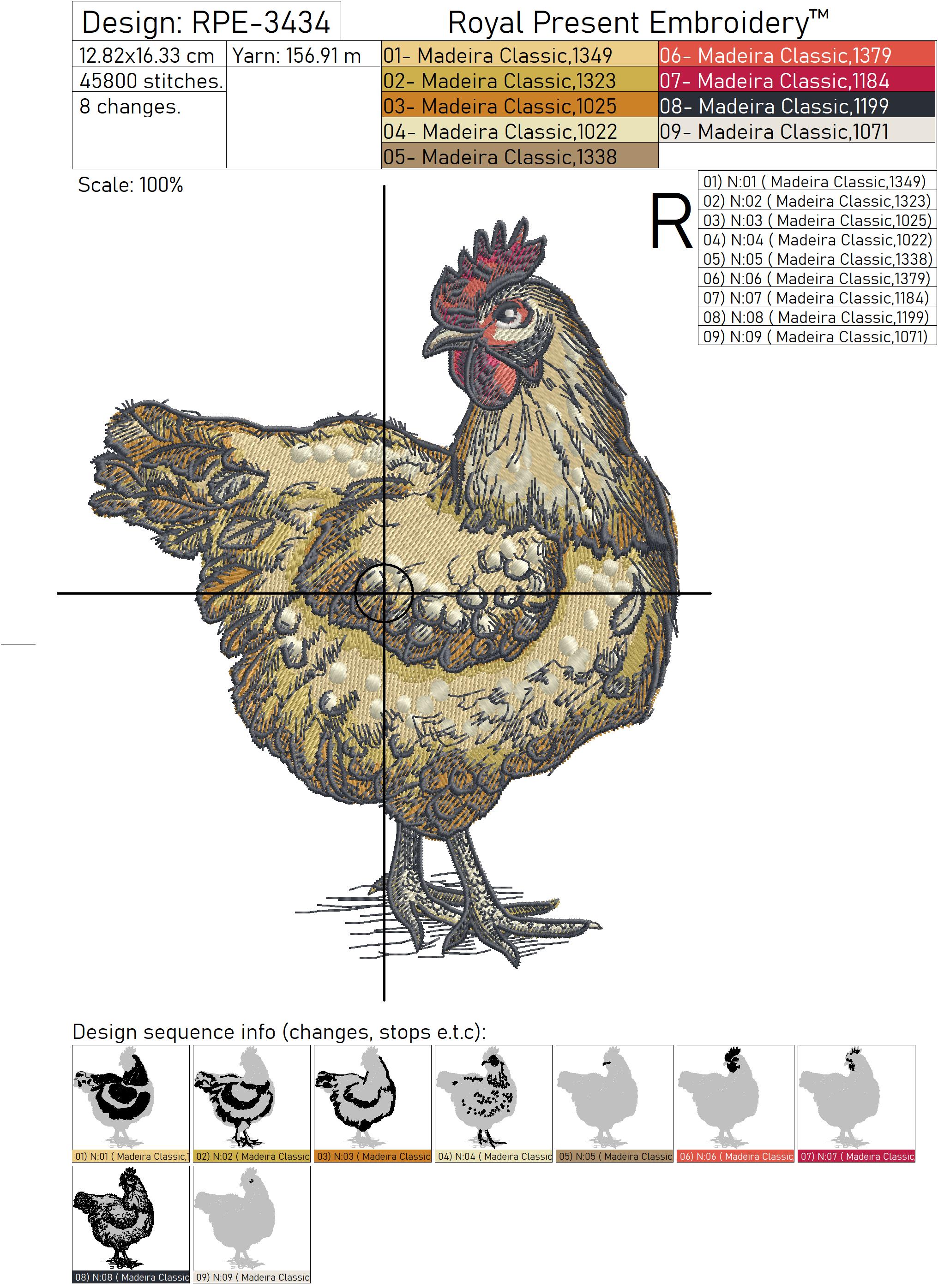 Rustic Hen Machine Embroidery Design - 4 sizes | Royal Present Embroidery