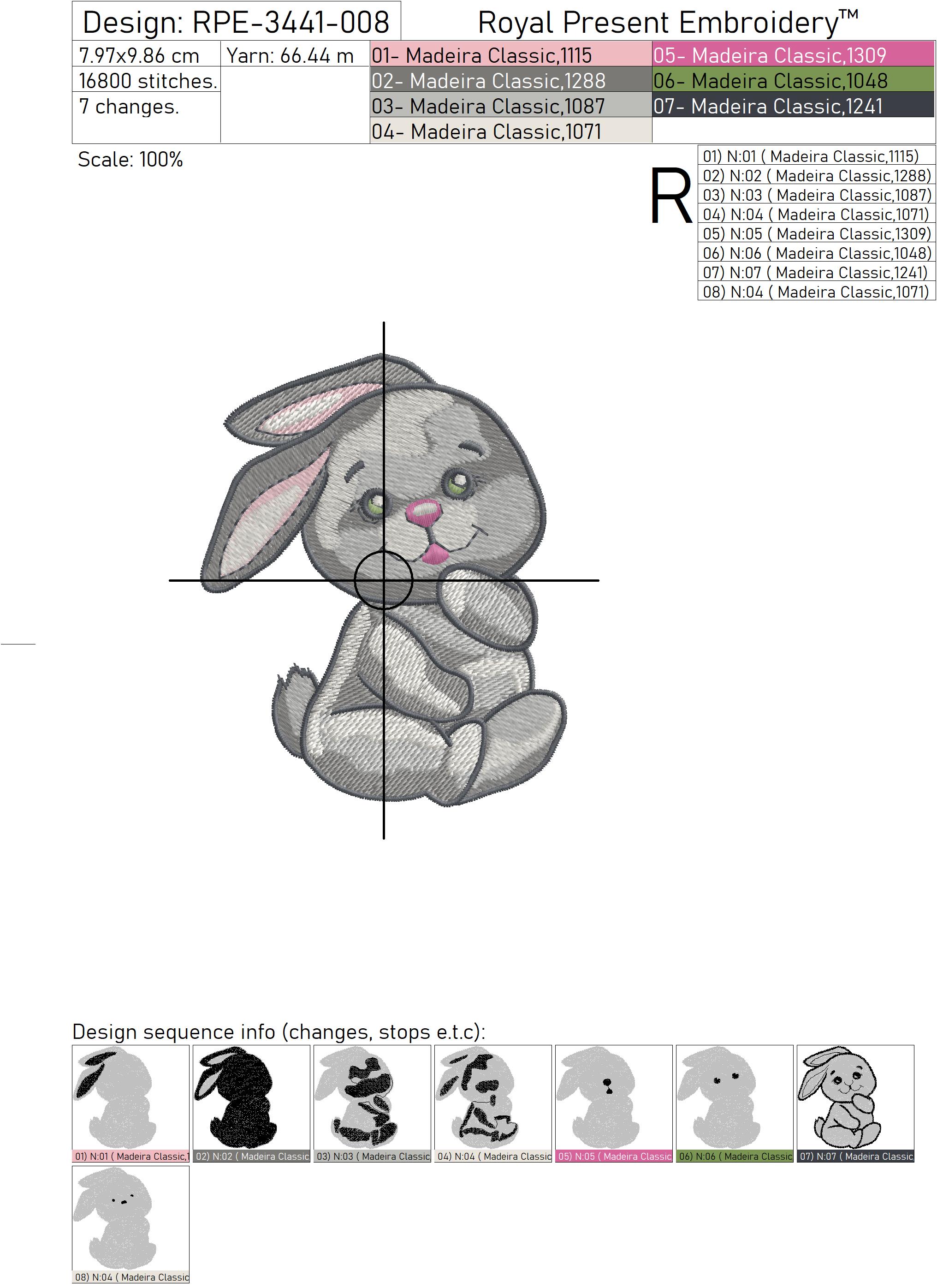 Cute Bunny Machine Embroidery Design - 3 sizes | Royal Present Embroidery
