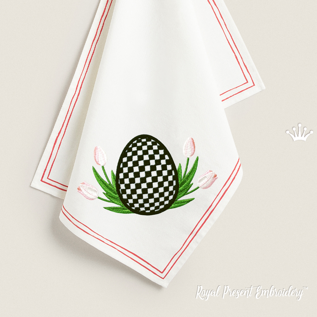 Checkered Egg with Tulips Applique Machine Embroidery Design - 2 sizes ...