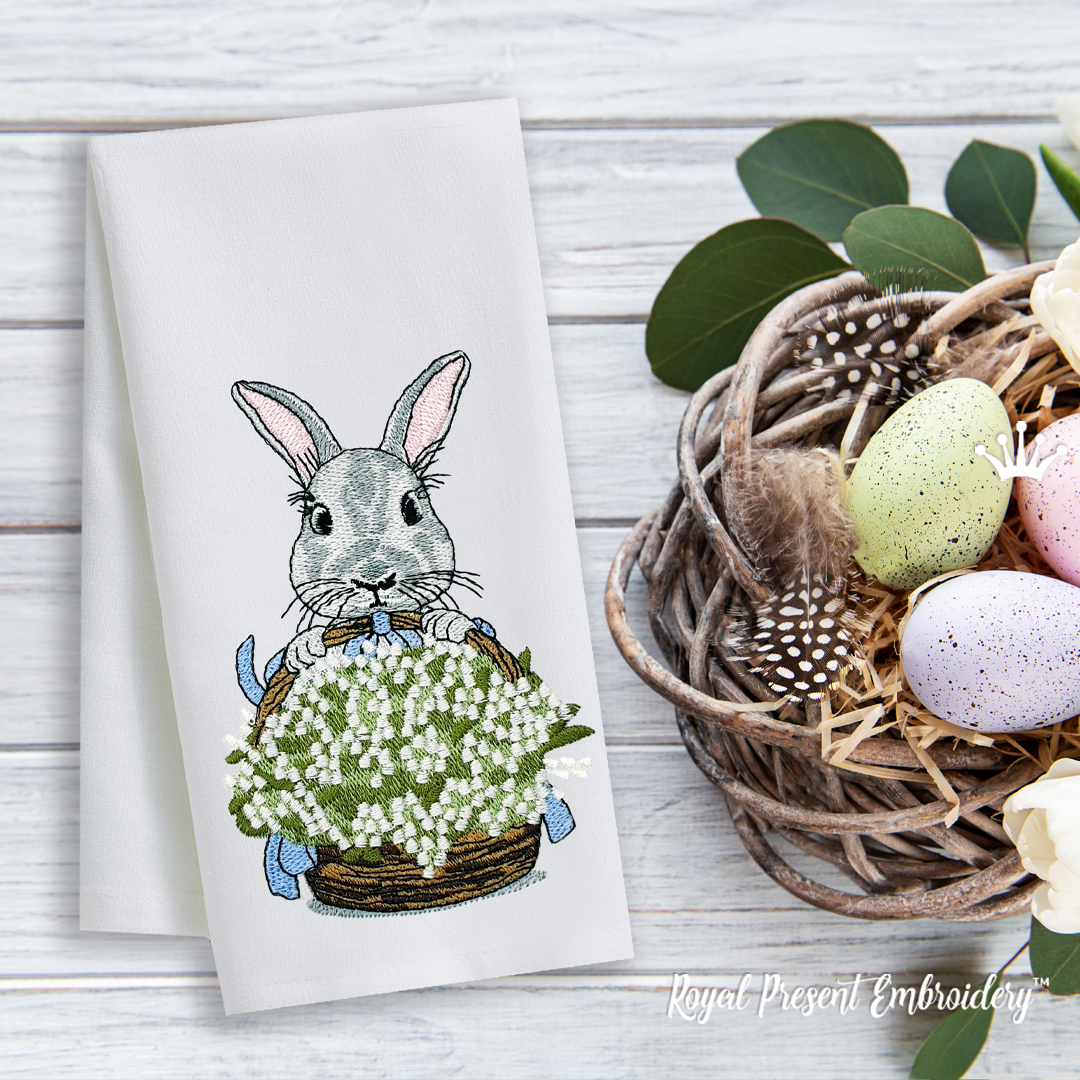 Bunny with basket snowdrops Small Easter Machine Embroidery Design - 4 ...
