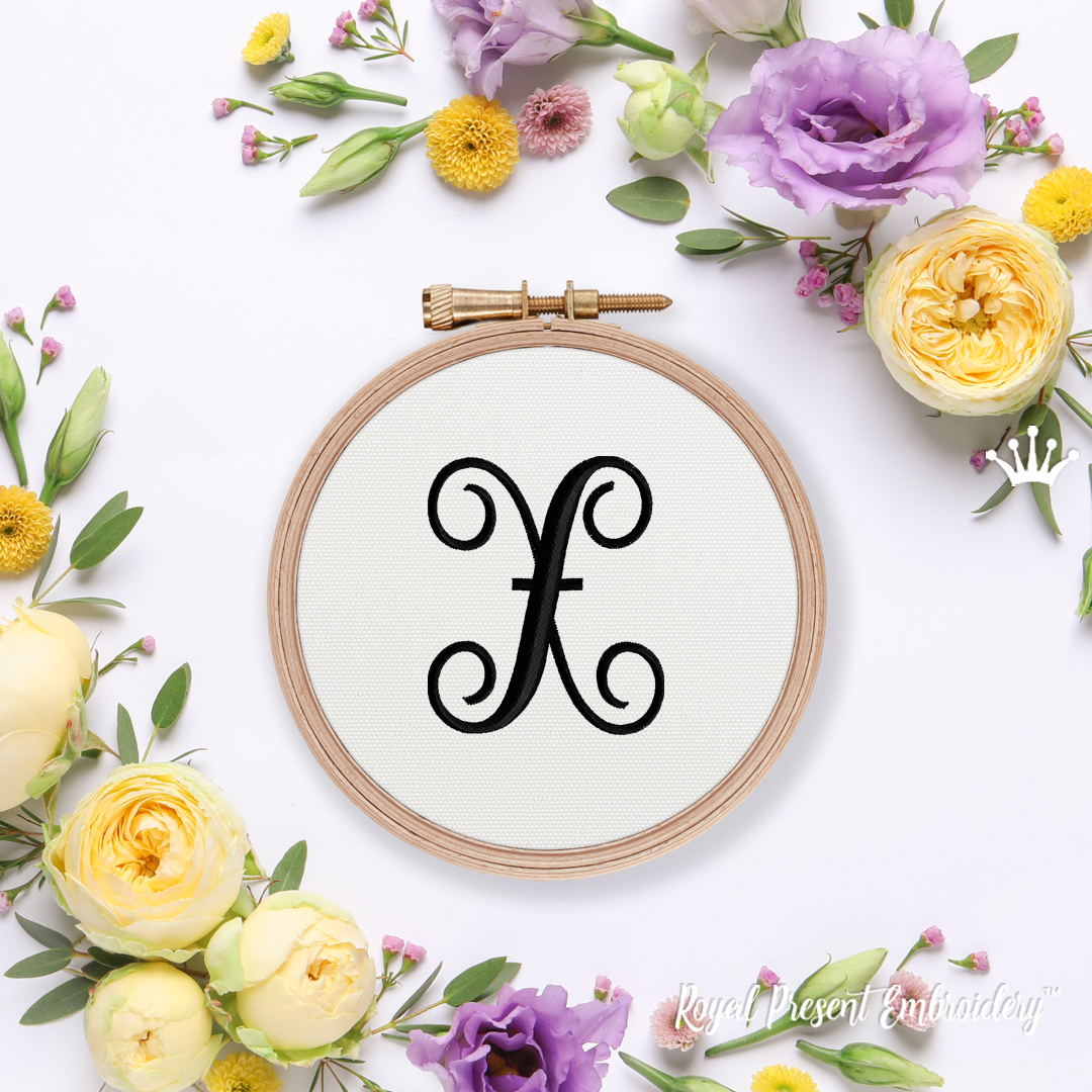 X Monogram Machine Embroidery Design - 2 sizes | Royal Present Embroidery