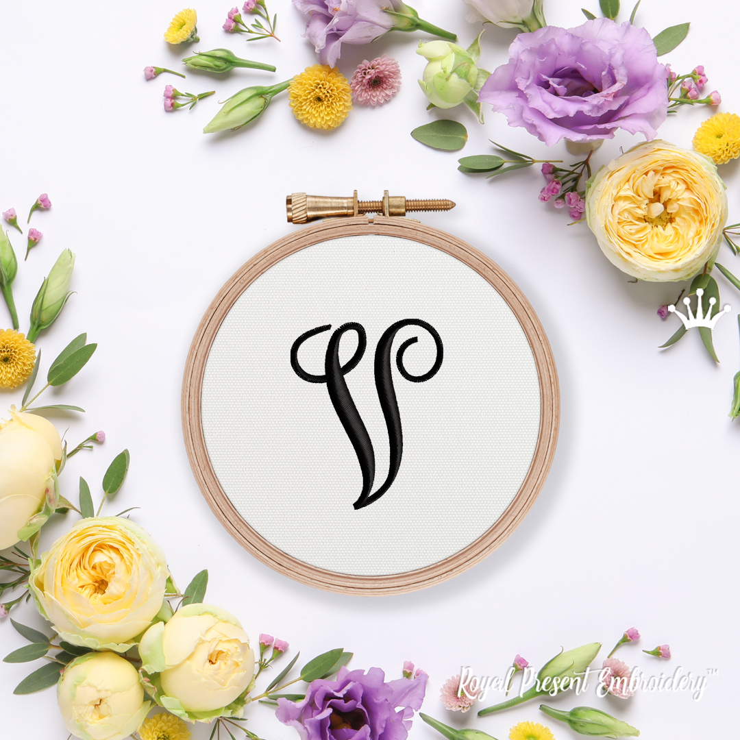 V Monogram Machine Embroidery Design - 2 sizes | Royal Present Embroidery