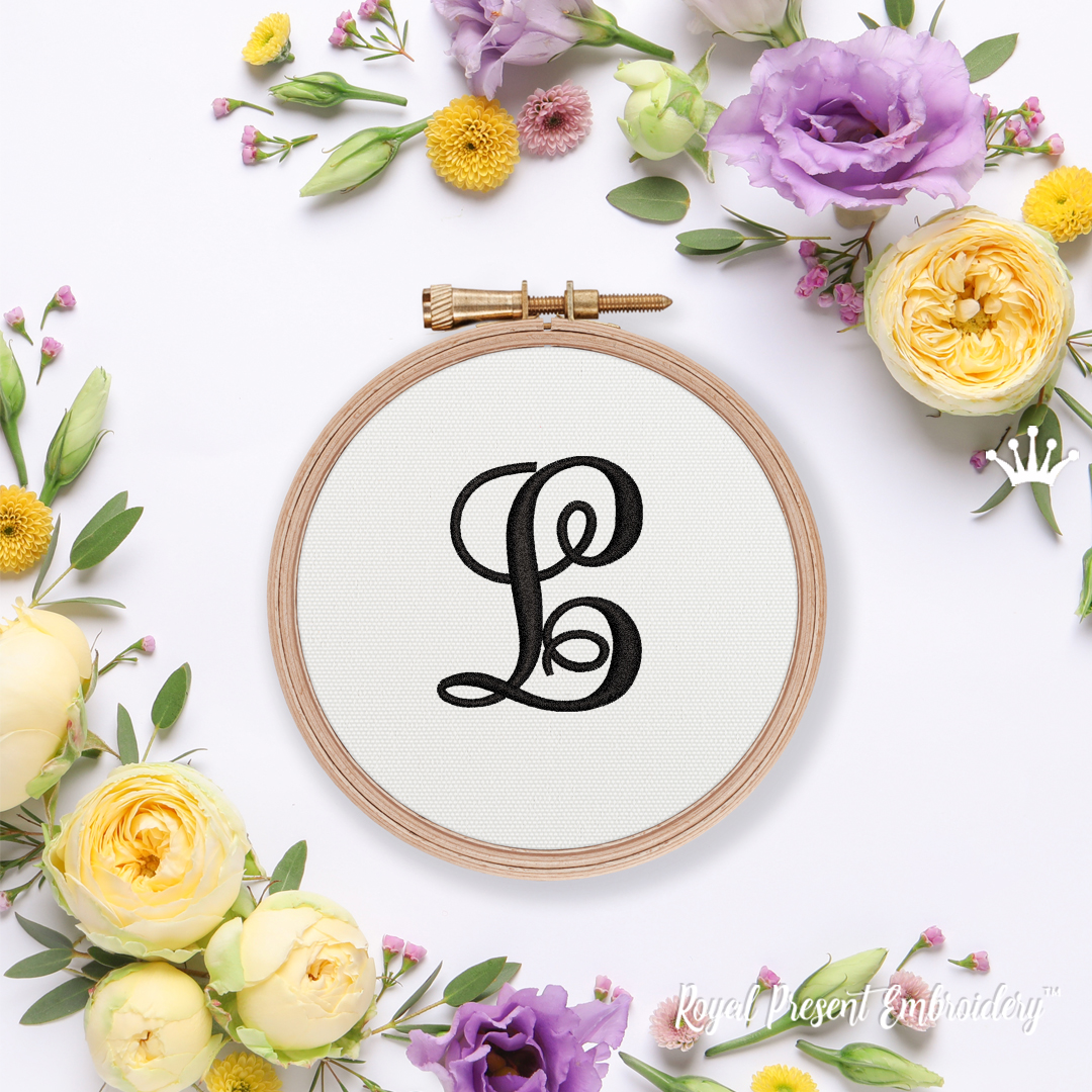 L Monogram Machine Embroidery Design - 2 sizes | Royal Present Embroidery