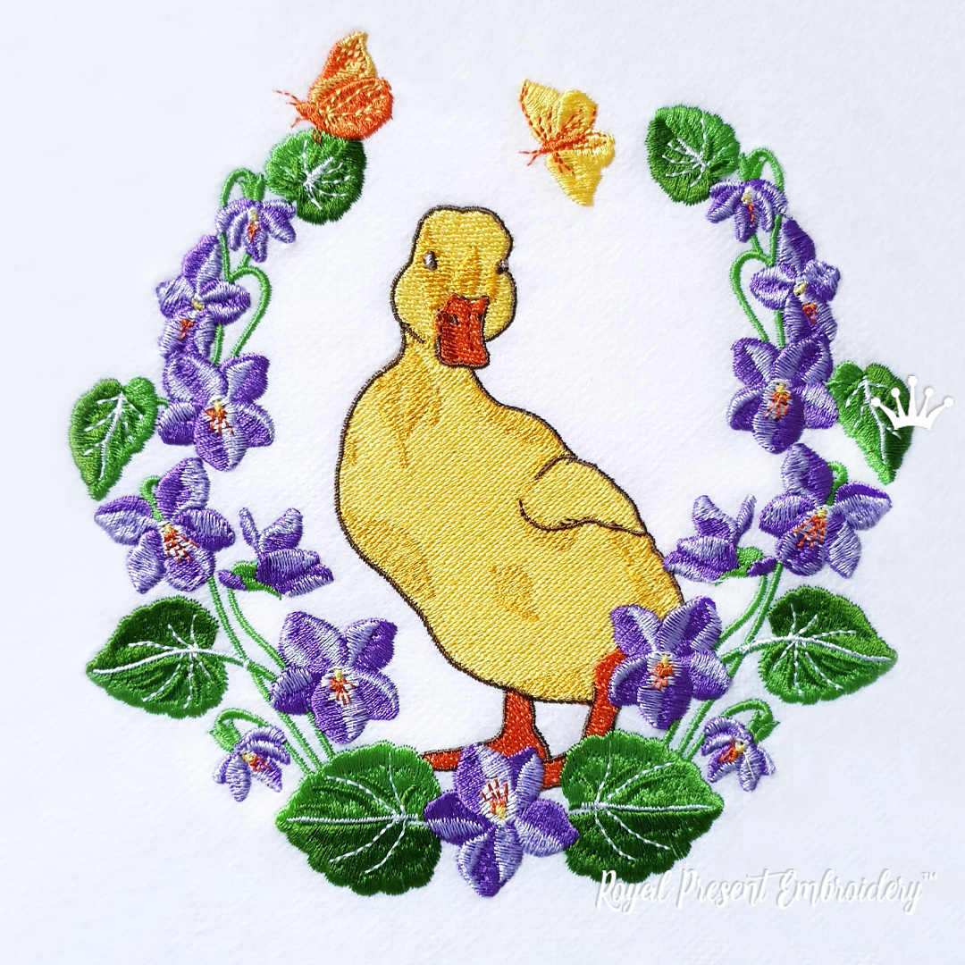 Duckling in Violets design of machine embroidery - 3 sizes | Royal ...