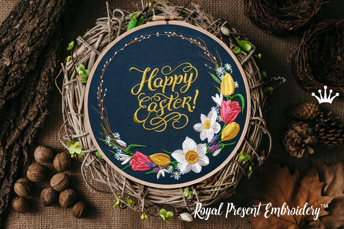 Spring Wreath Machine Embroidery Design - 3 sizes | Royal Present ...