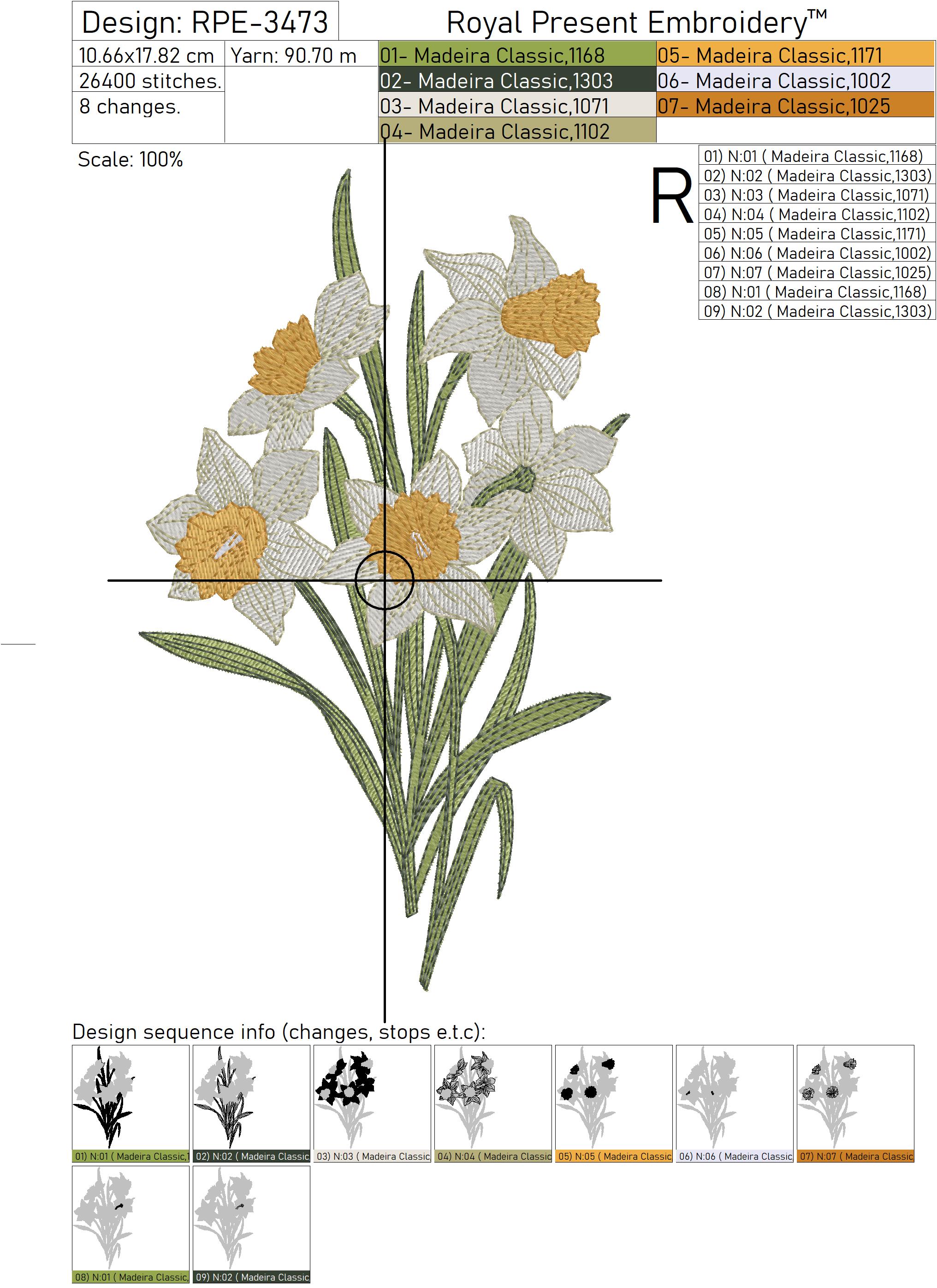Daffodils bouquet Machine Embroidery Design - 5 sizes | Royal Present ...