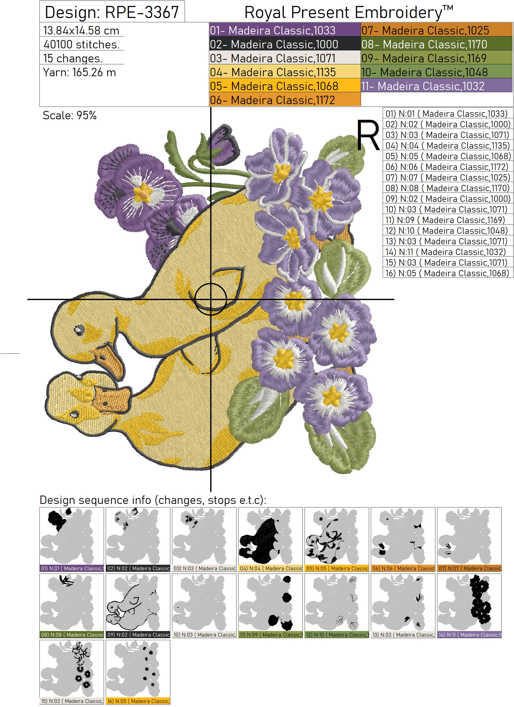 Ducklings in primrose large machine embroidery design - 5 sizes | Royal ...