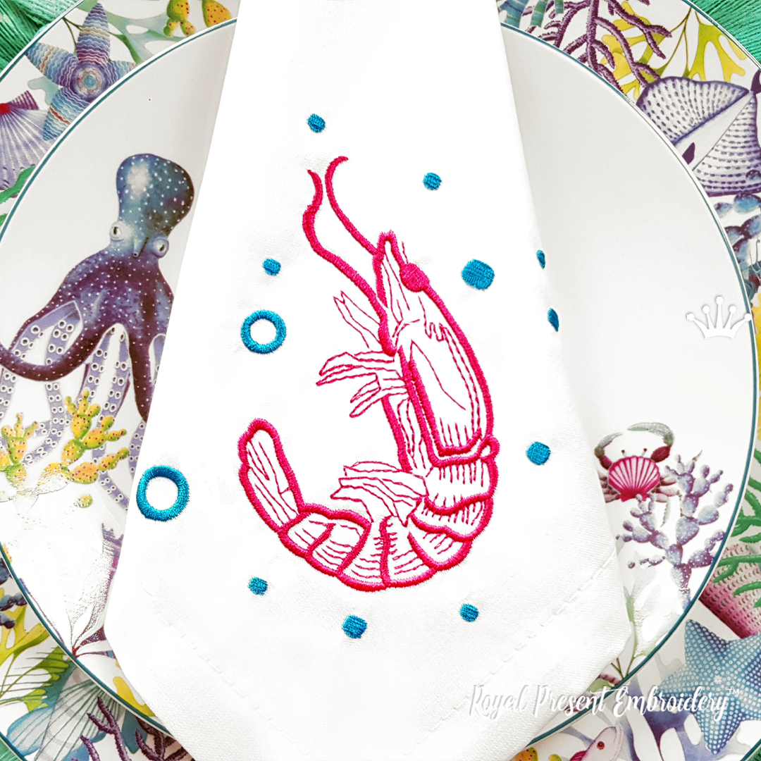 Shrimp Free Machine Embroidery Design - 3 sizes | Royal Present Embroidery