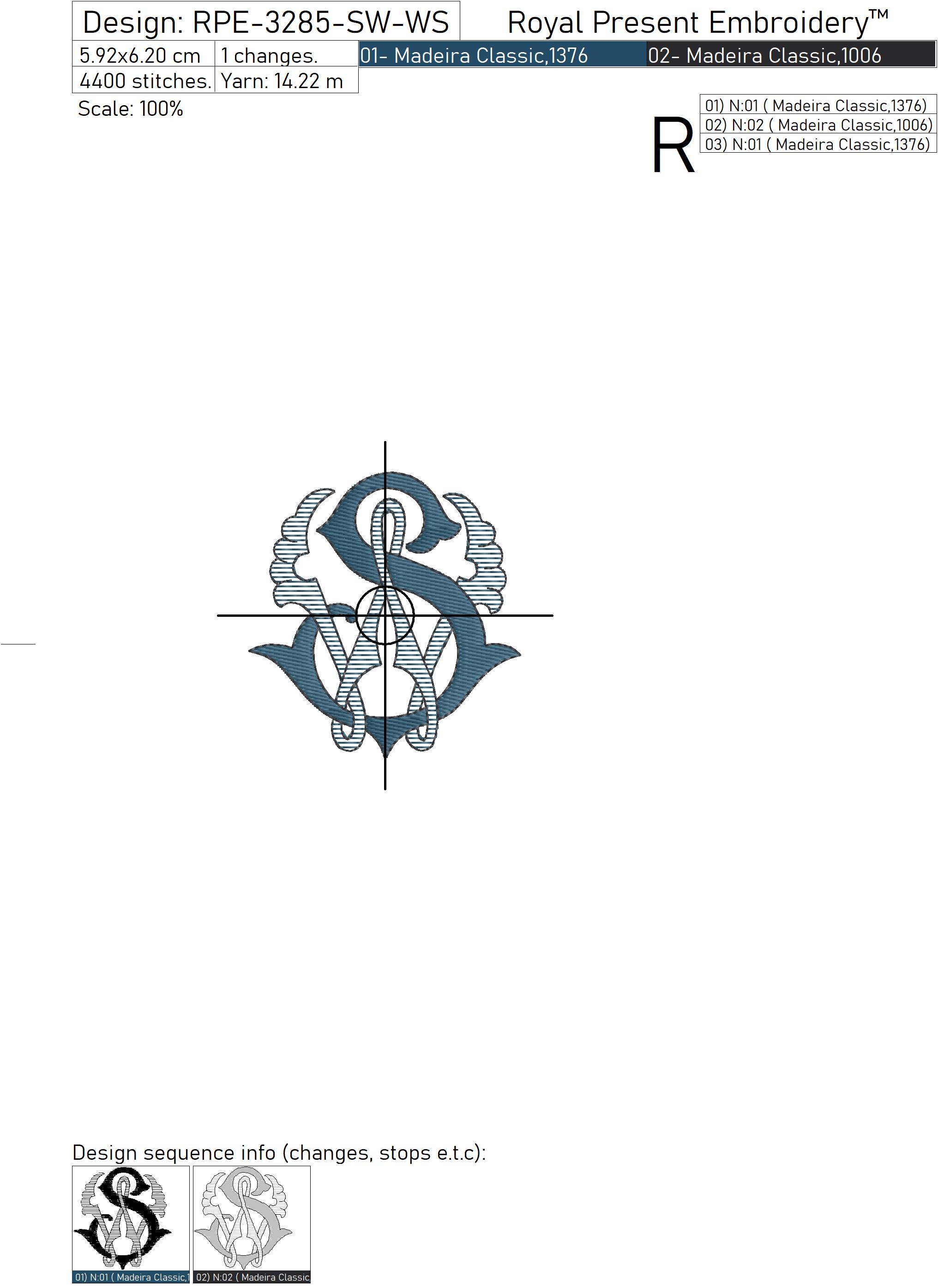 Monogram SW-WS Machine Embroidery Design - 2 sizes | Royal Present ...