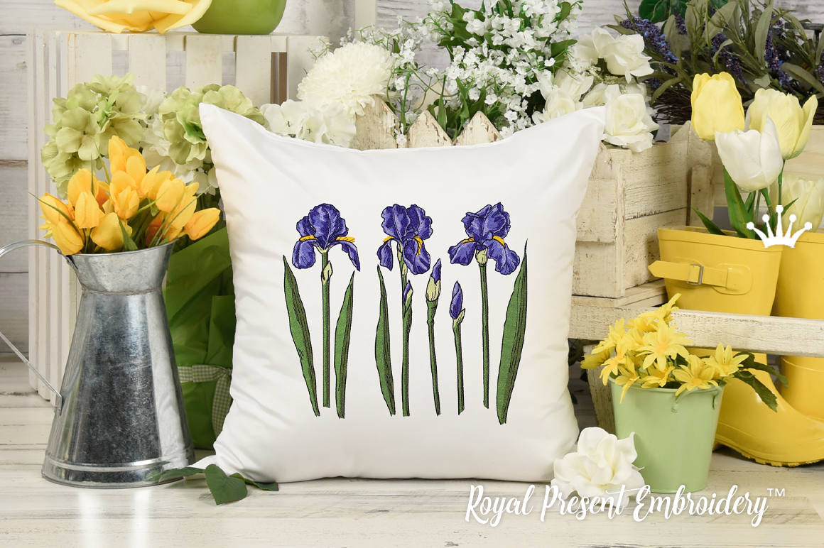Irises Large Machine Embroidery Designs Set - 3 Sizes | Royal Present ...