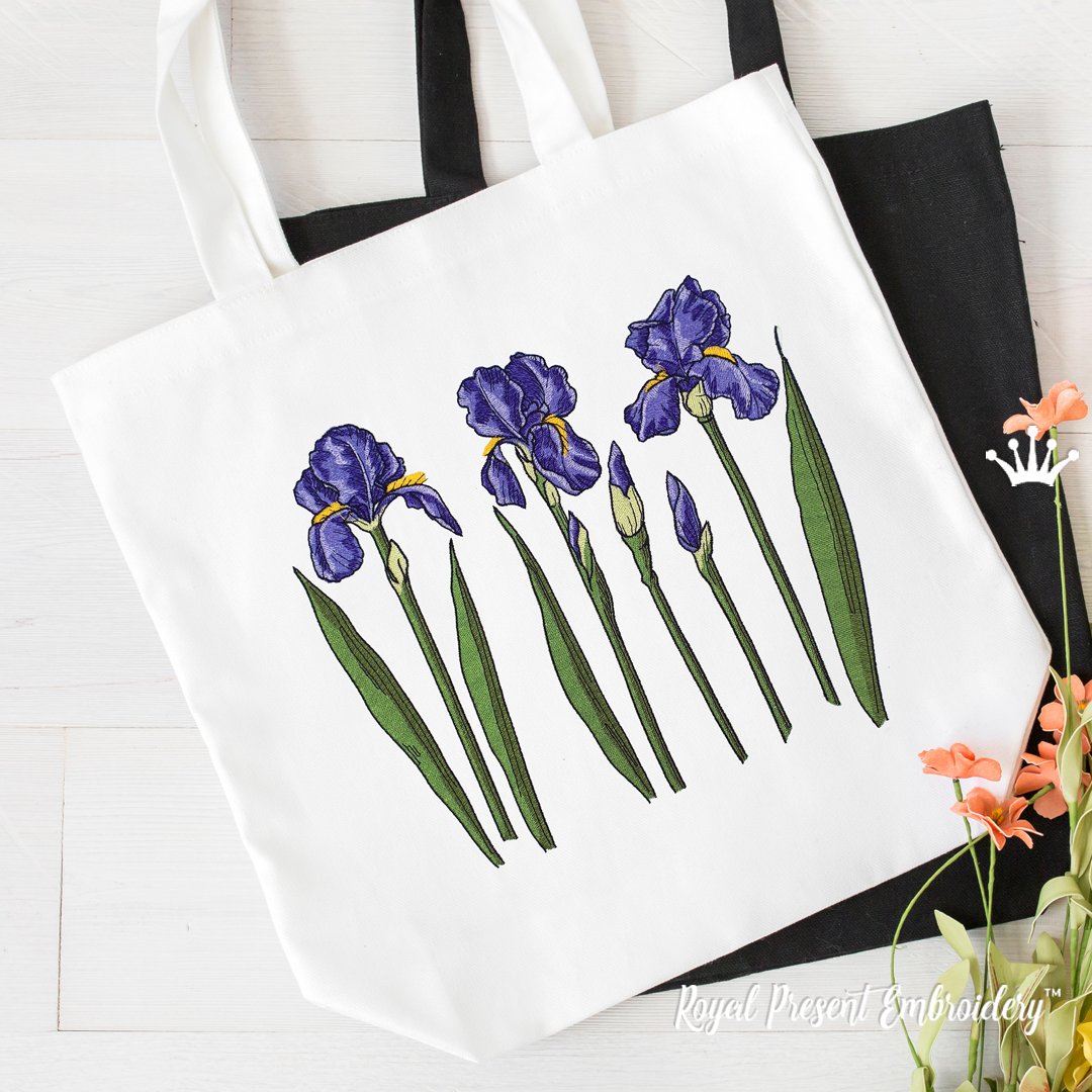 Irises Large Machine Embroidery Designs Set - 3 Sizes | Royal Present ...