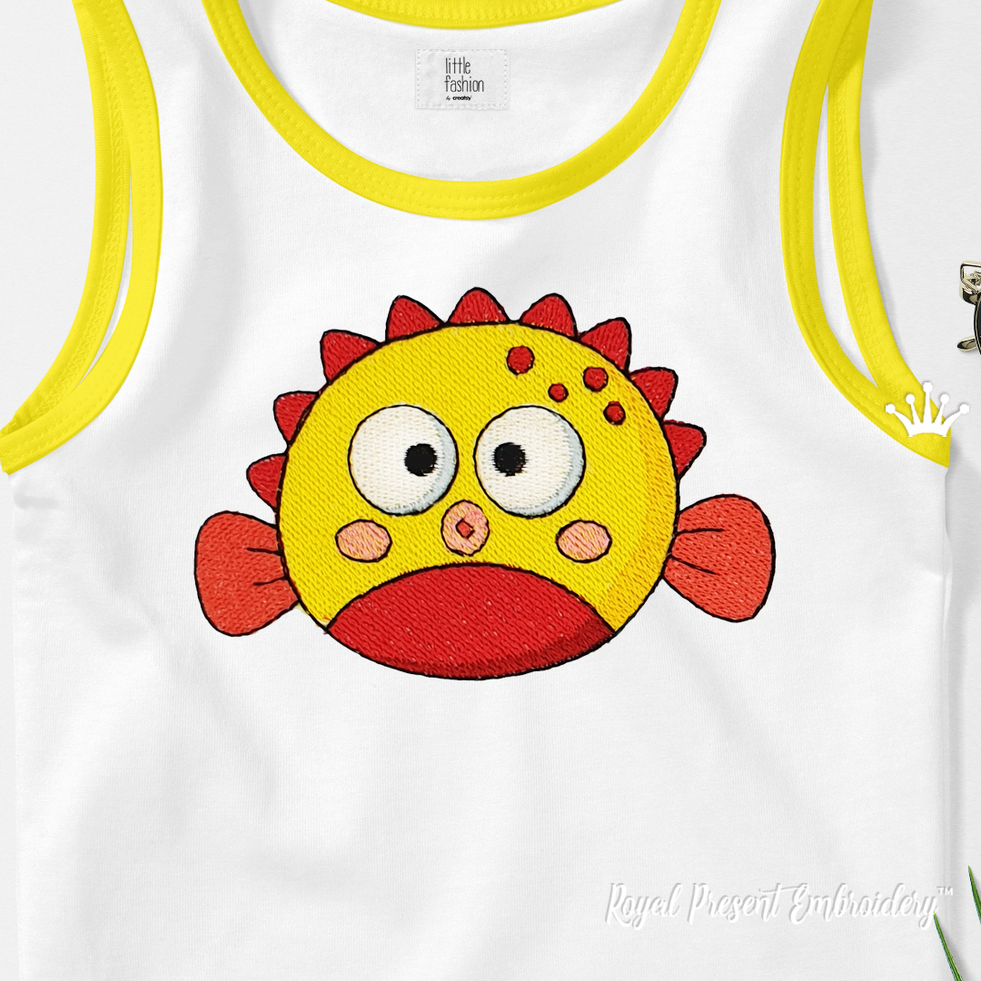 Cute Cartoon Puffer Fish Machine Embroidery Design - 2 sizes | Royal ...