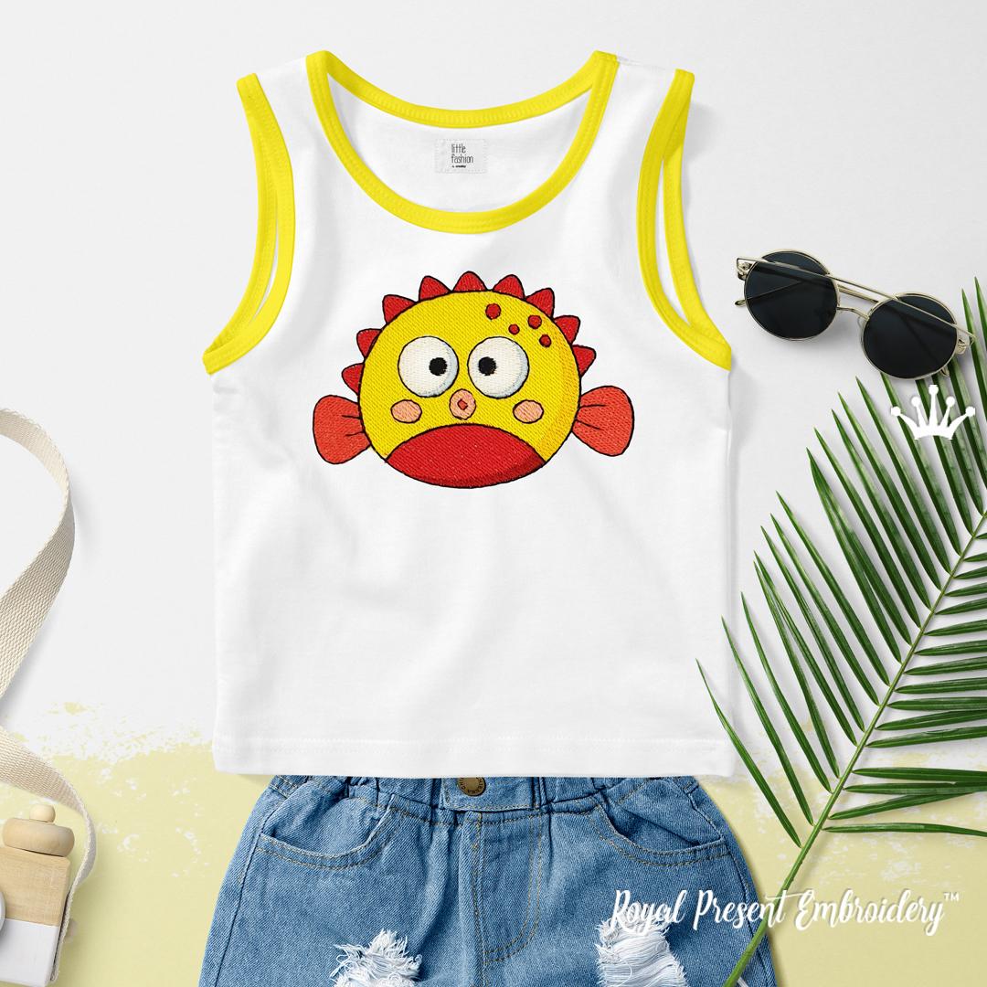 Cute Cartoon Puffer Fish Machine Embroidery Design - 2 sizes | Royal ...