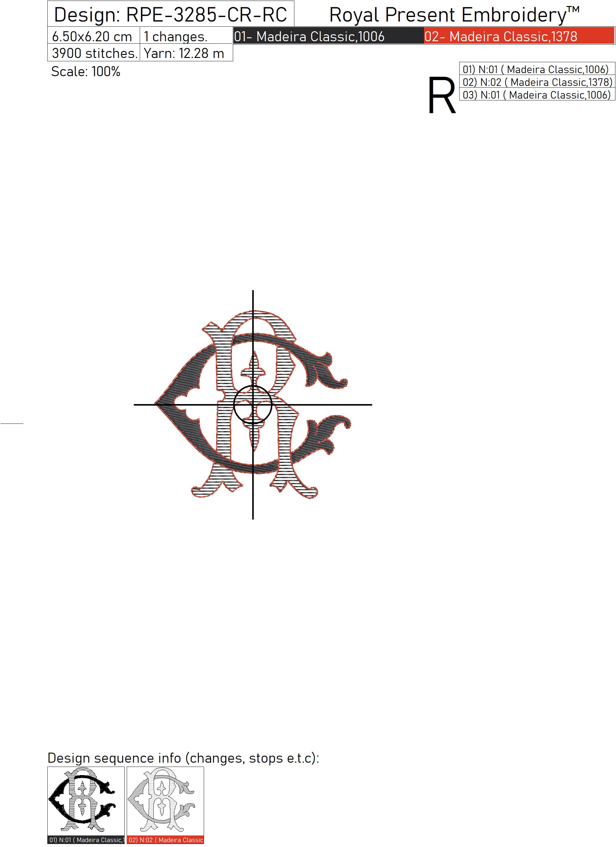 Monogram CR-RC Machine Embroidery Design - 2 sizes | Royal Present ...