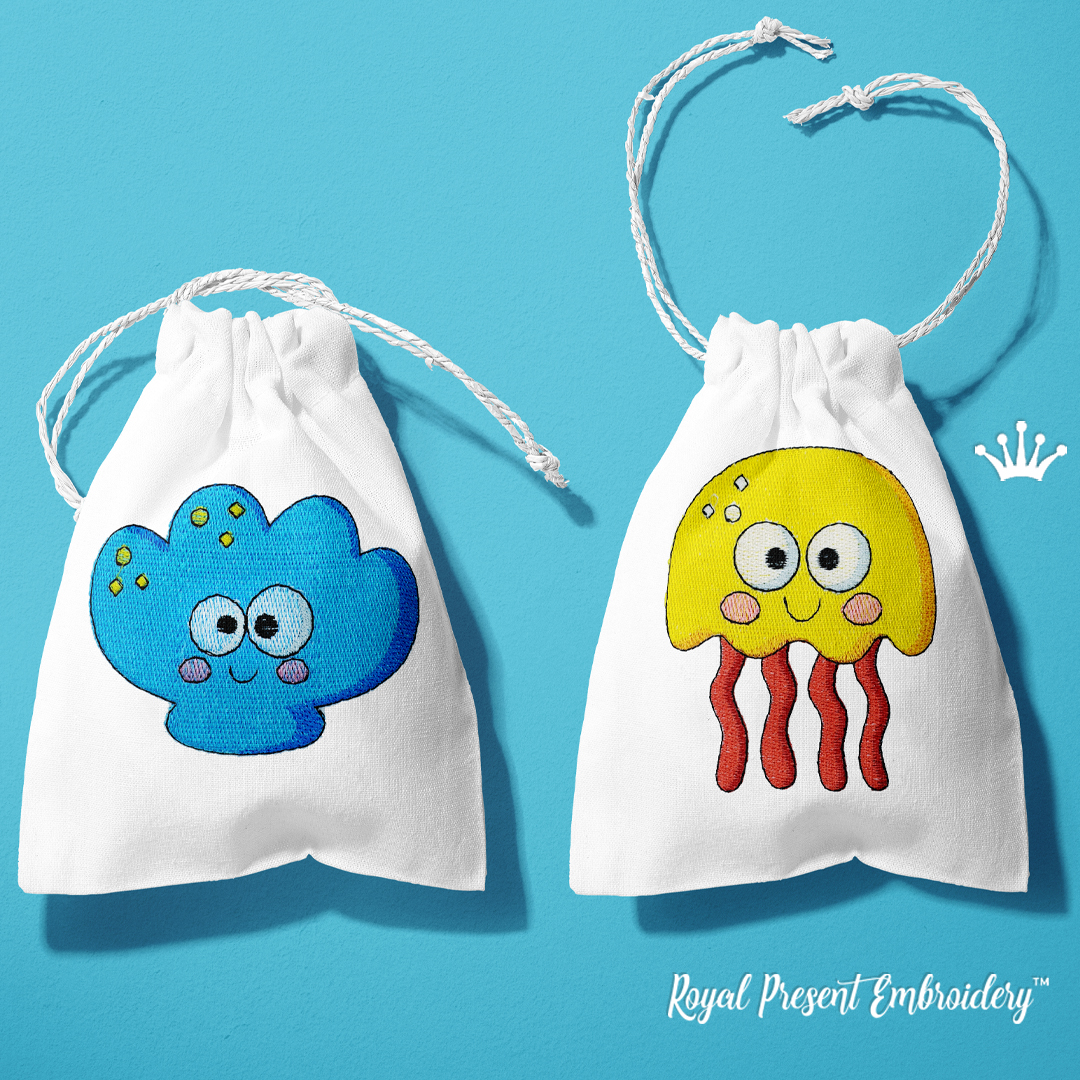 Cartoon Jellyfish and Sea Sponge Machine Embroidery files - 2 sizes ...