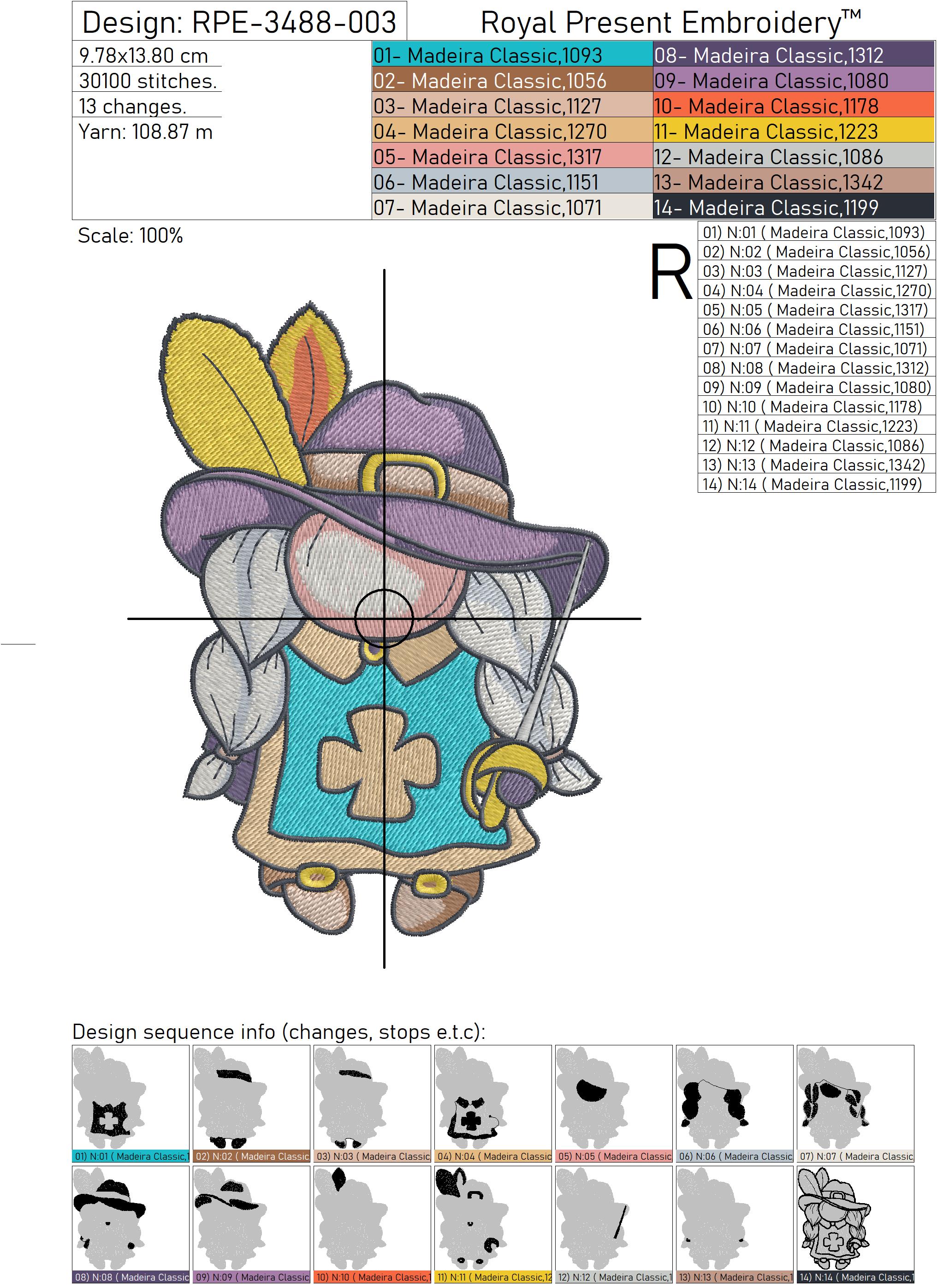 Gnome Musketeer large Machine Embroidery Design - 4 sizes | Royal ...