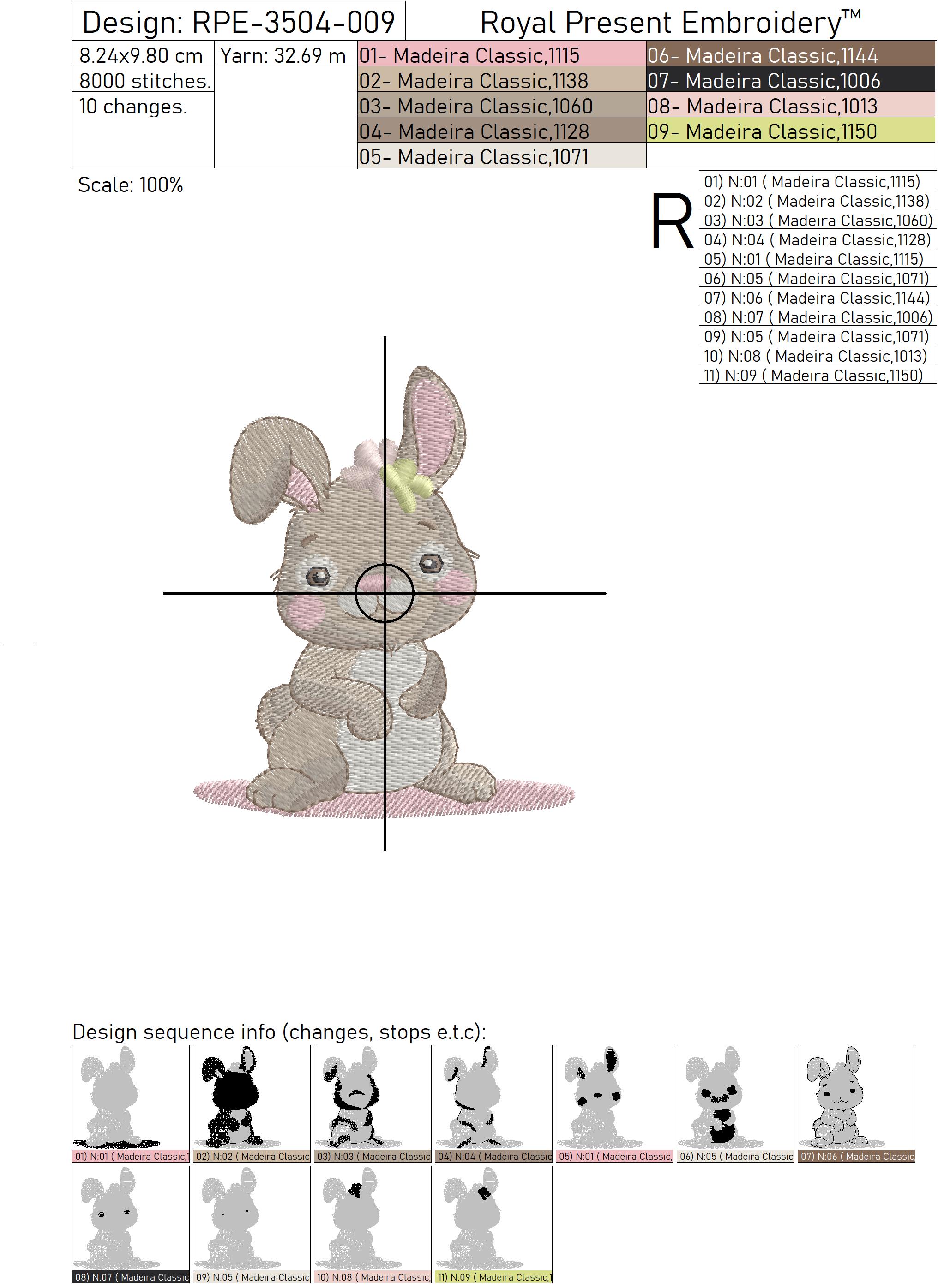 Cute Bunny embroidery design by machine - 3 sizes | Royal Present ...