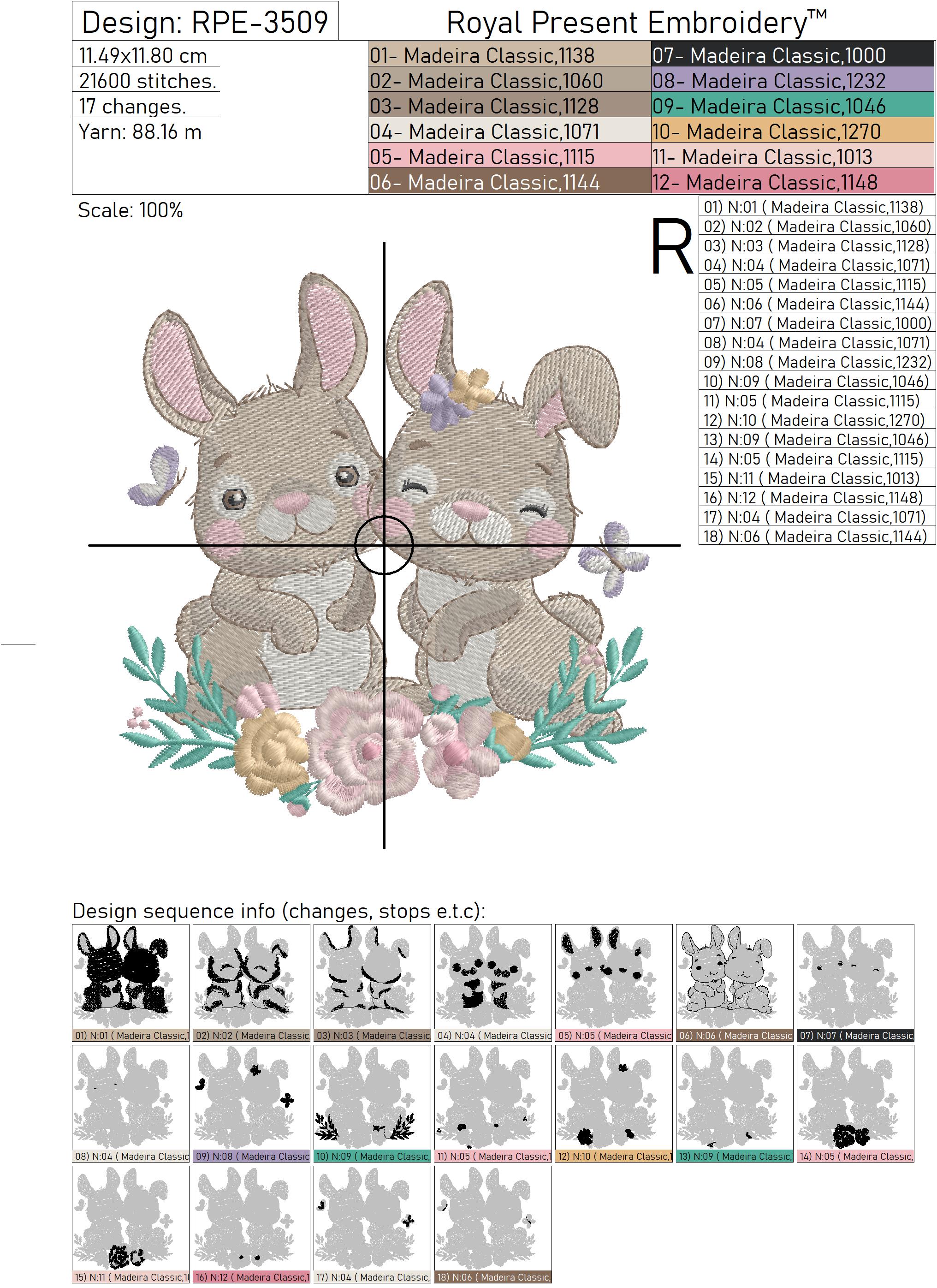 Bunnies with butterflies machine embroidery design - 4 sizes | Royal ...