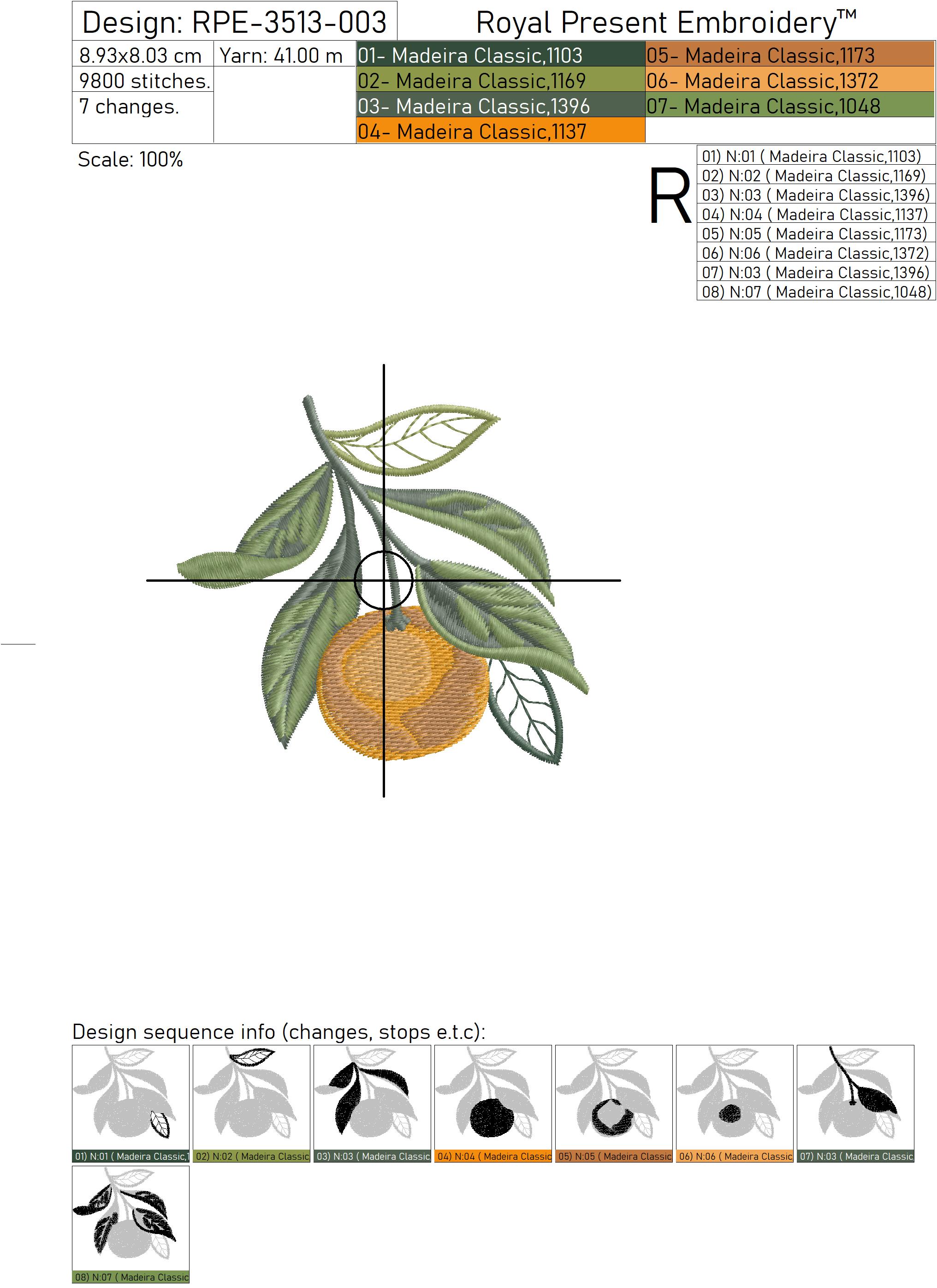 Orange Branch Machine Embroidery Design - 3 sizes | Royal Present ...