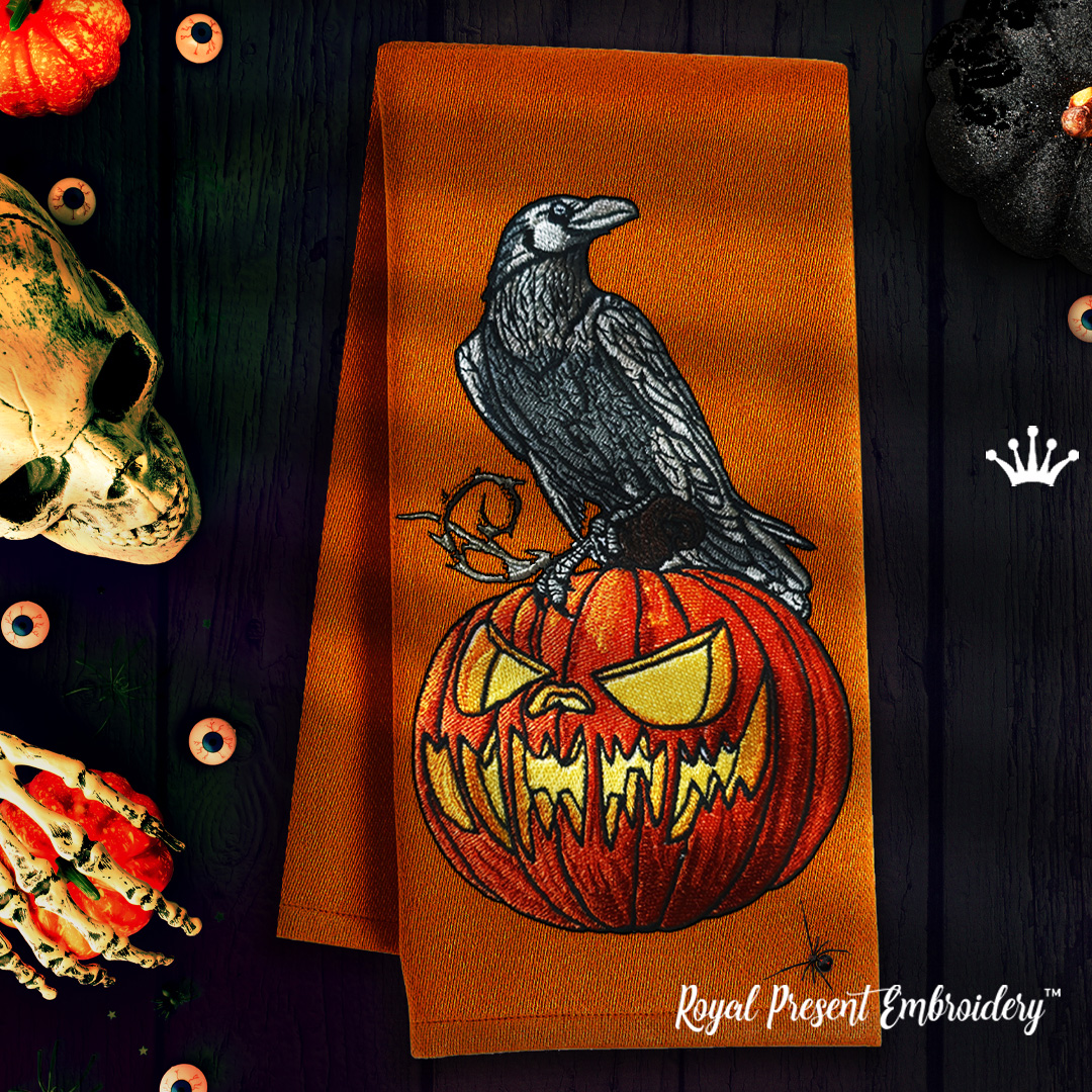 Raven on Jack Pumpkin Machine Embroidery Design - 4 sizes | Royal ...