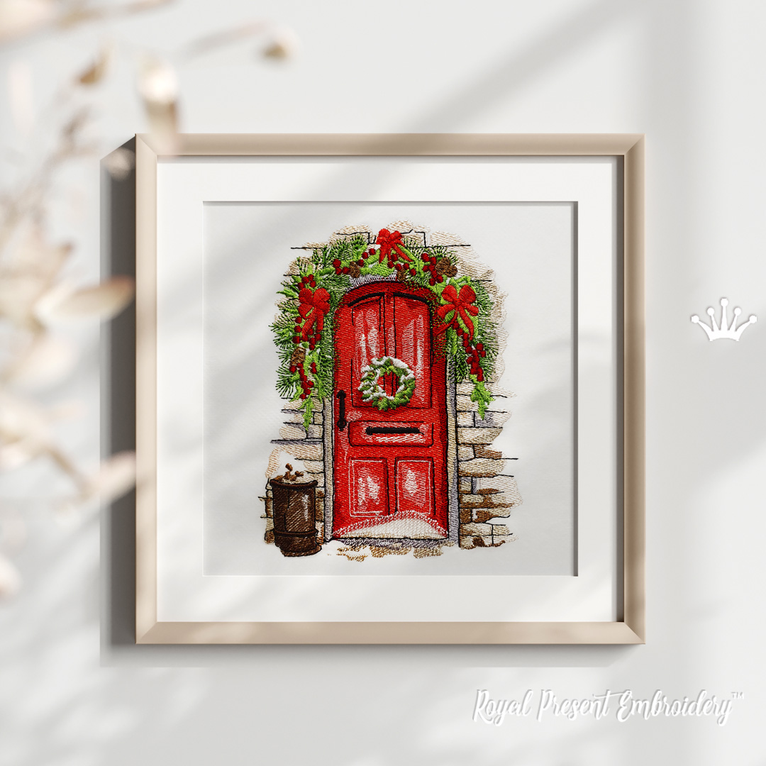 Sketch Christmas Door Machine Embroidery Design | Royal Present Embroidery
