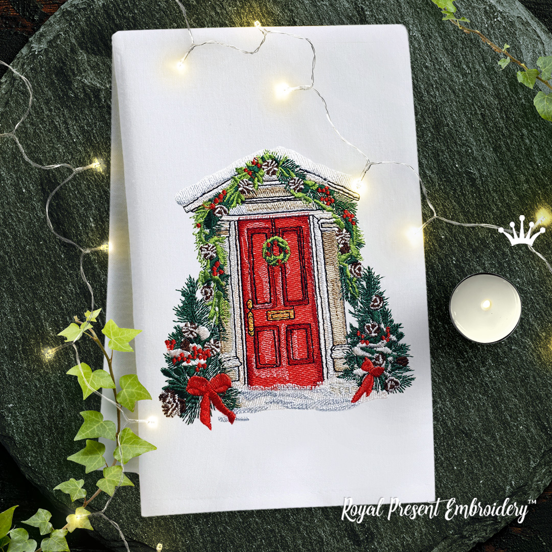 Christmas door with garland Machine Embroidery Design | Royal Present ...