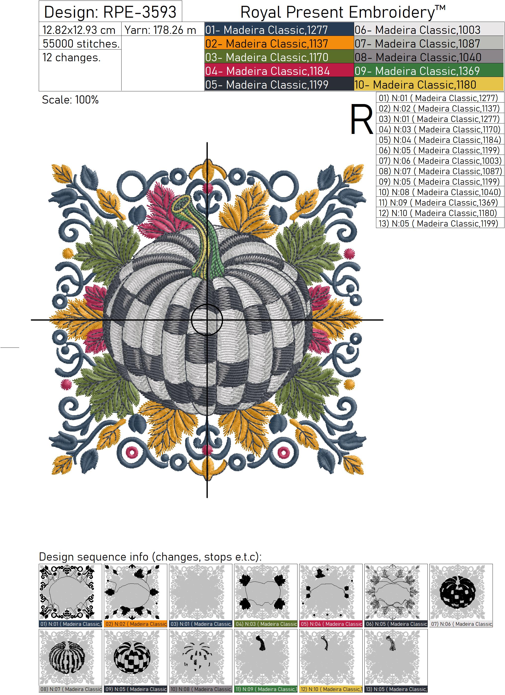 Checkered Pumpkin with Ornament Embroidery Design | Royal Present ...