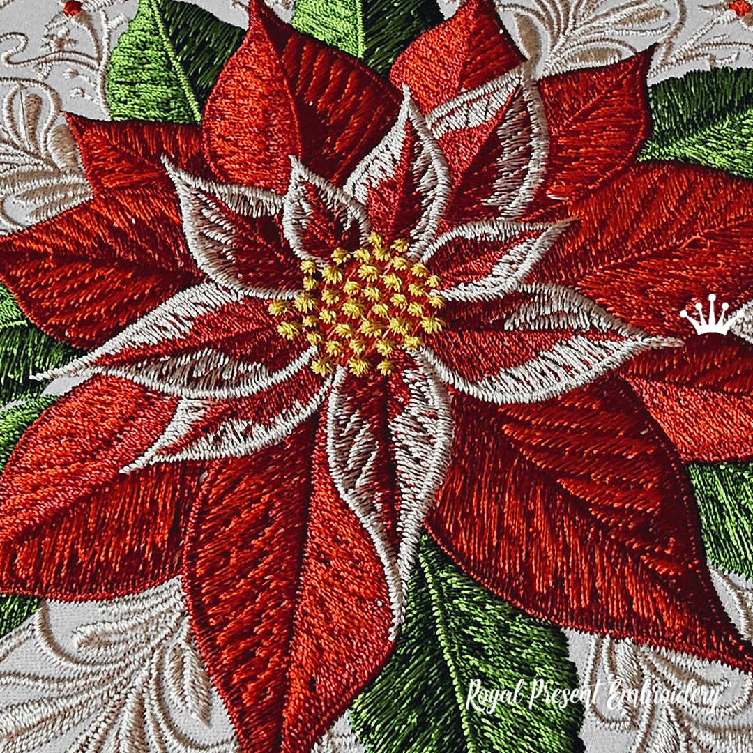 Poinsettia Christmas cup coaster ITH | Royal Present Embroidery
