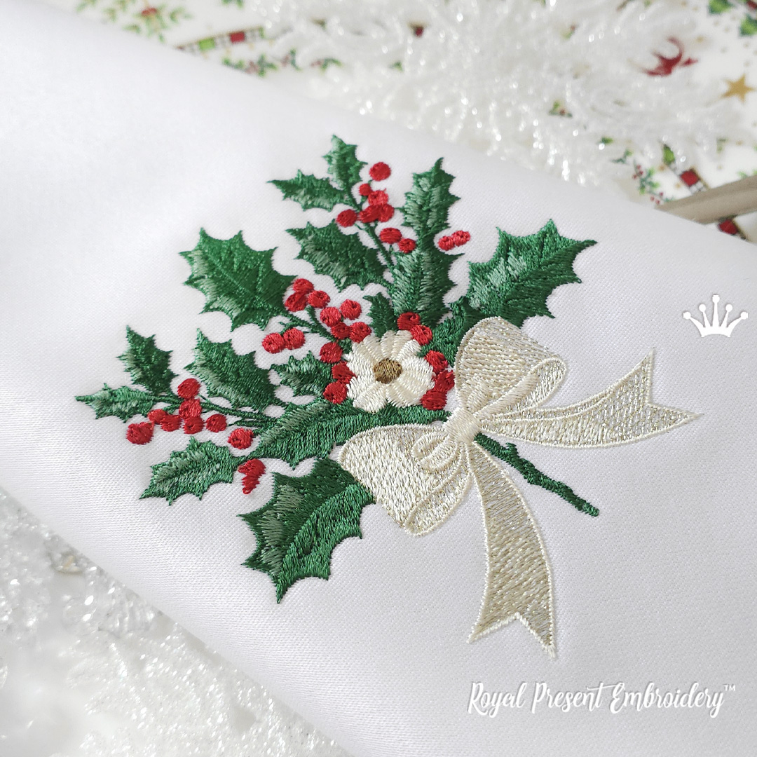 Blooming Holly Christmas design | Royal Present Embroidery