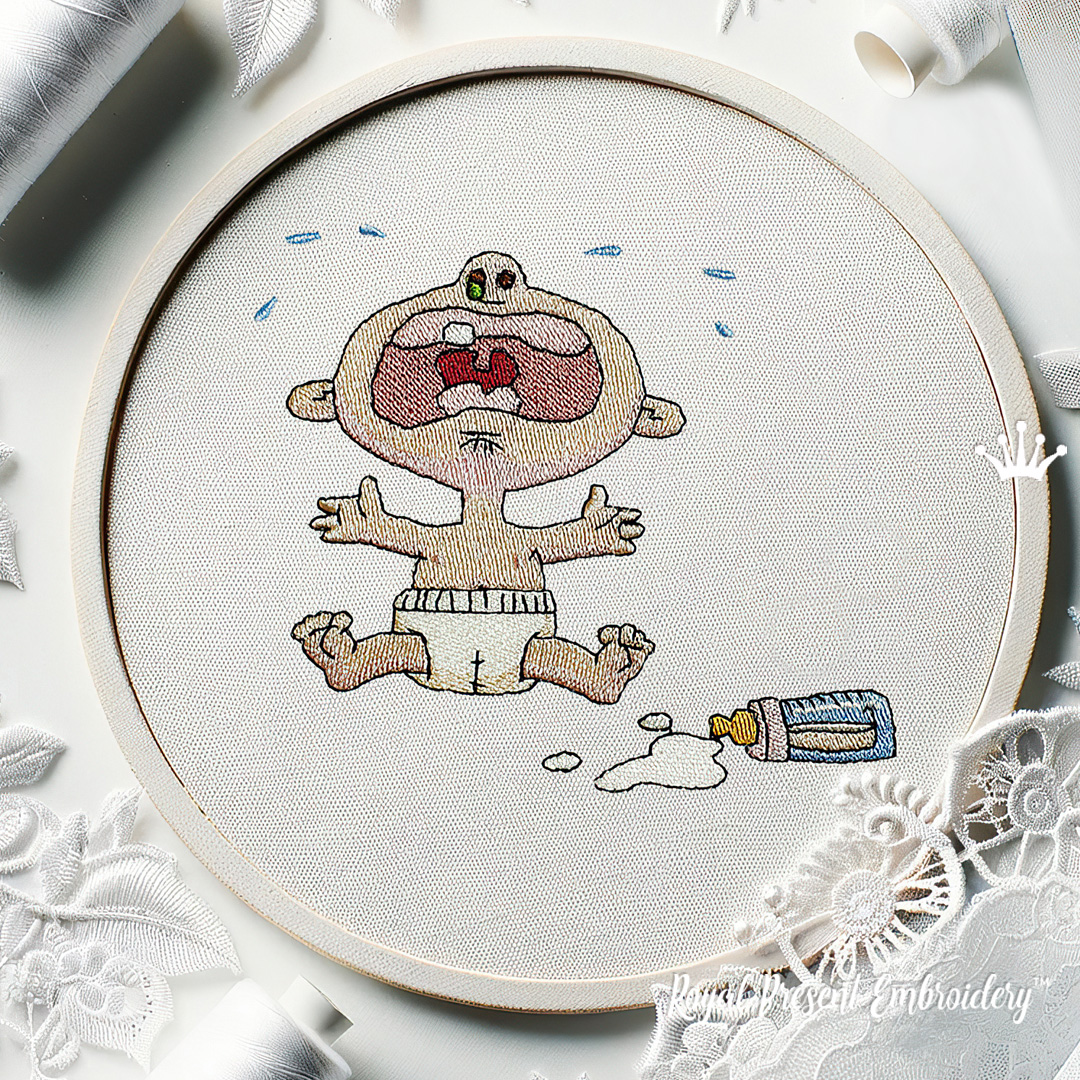 Crying baby with bottle | Royal Present Embroidery