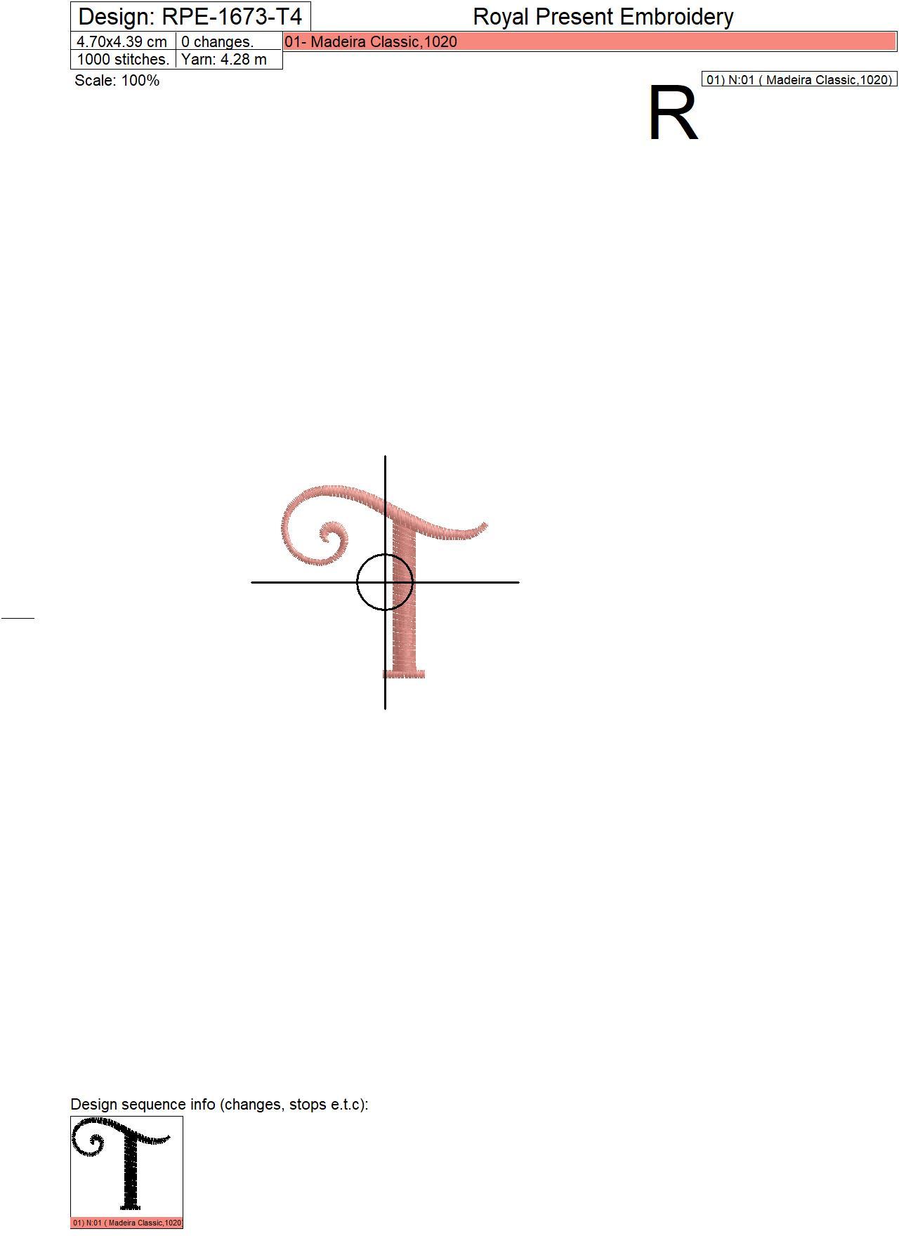 Capital Letter T Embroidery design V4 | Royal Present Embroidery