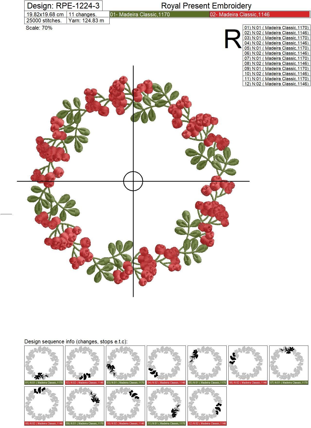 Rowan Wreath Machine Embroidery Design - 3 sizes | Royal Present Embroidery