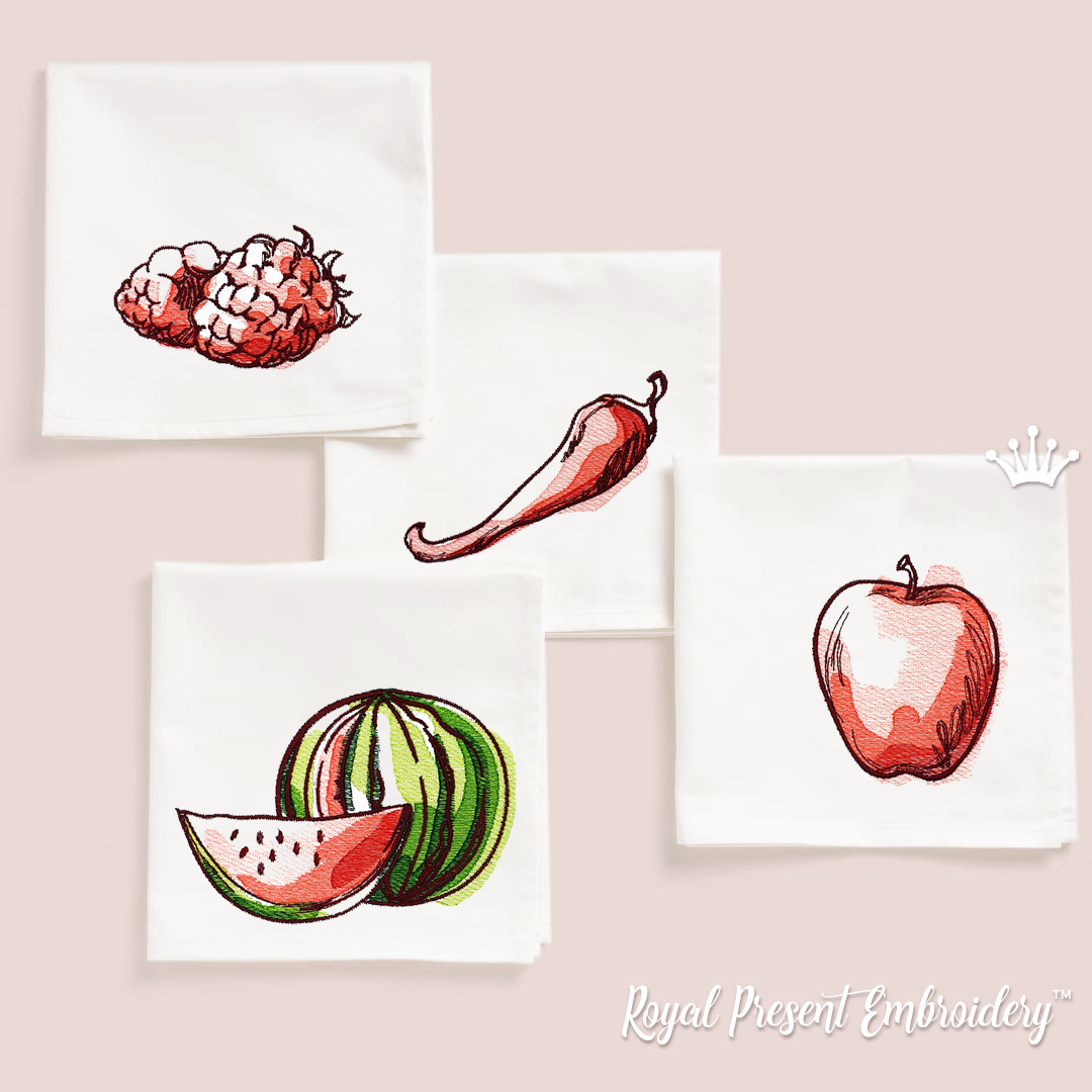Watermelon, Apple, Raspberry, Pepper Machine embroidery designs - 2 ...