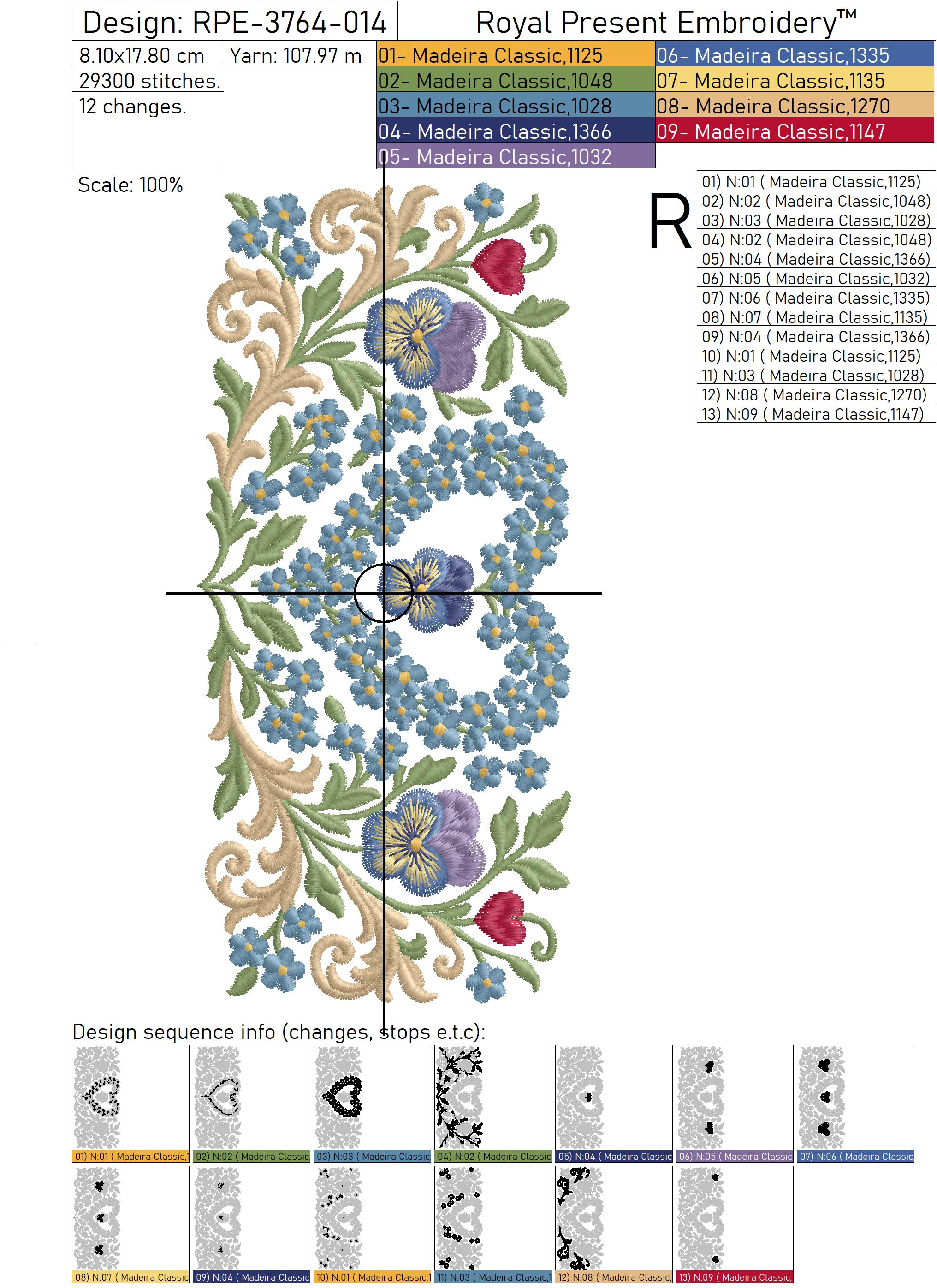 Spring Pansies with Hearts Border | Royal Present Embroidery
