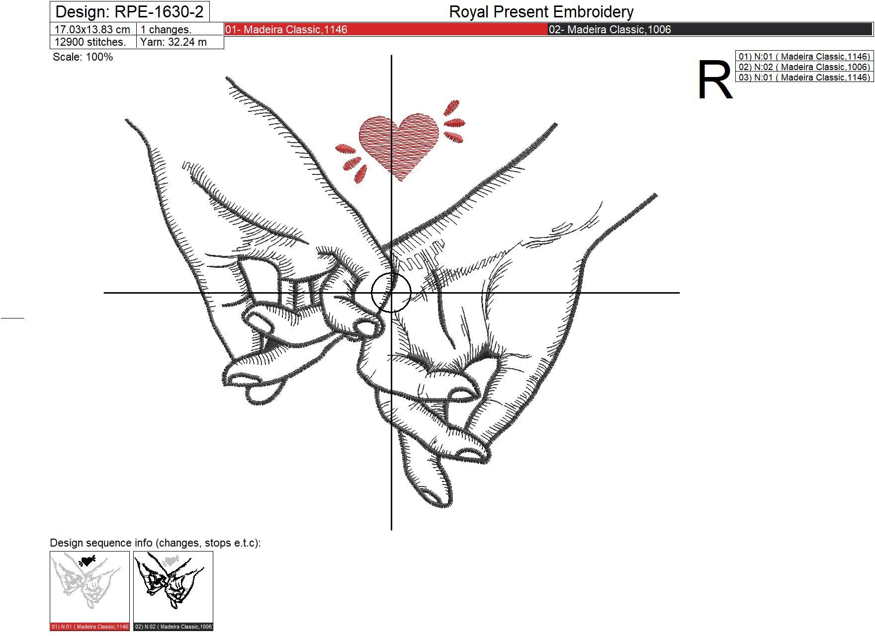 Couple in love hold hands Embroidery Design - 4 sizes | Royal Present ...