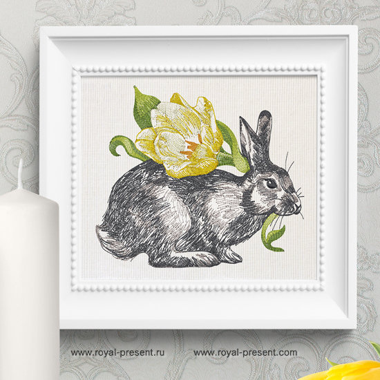 Spring Bunny Embroidery Design - 3 sizes | Royal Present Embroidery