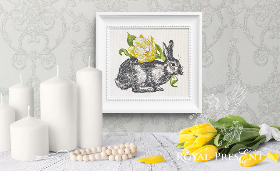 Spring Bunny Embroidery Design - 3 sizes | Royal Present Embroidery