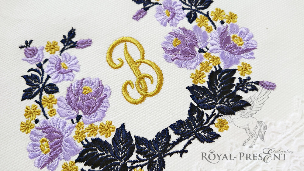 Machine Embroidery Design Purple Roses Monogram Frame - 2 sizes | Royal ...