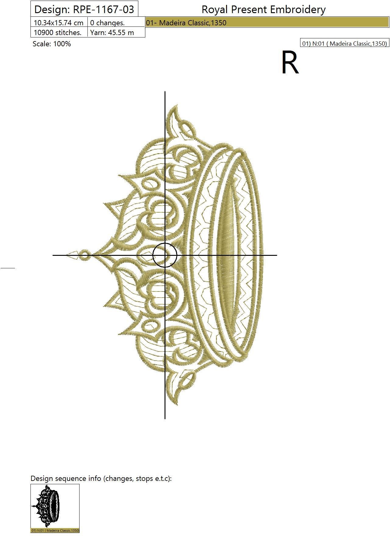 Gold Royal Crown embroidery design - 3 sizes | Royal Present Embroidery