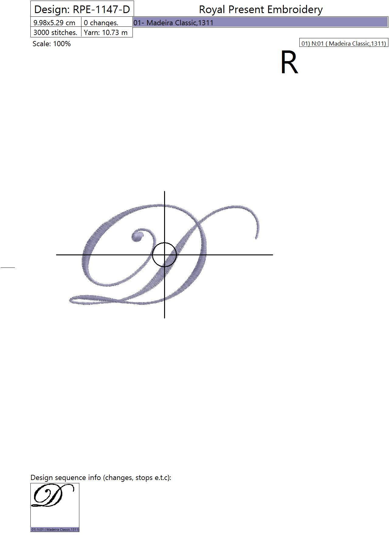 Machine embroidery design The letter D | Royal Present Embroidery