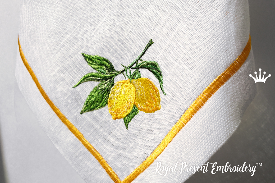 Lemon Branch Machine Embroidery Design - 2 sizes | Royal Present Embroidery