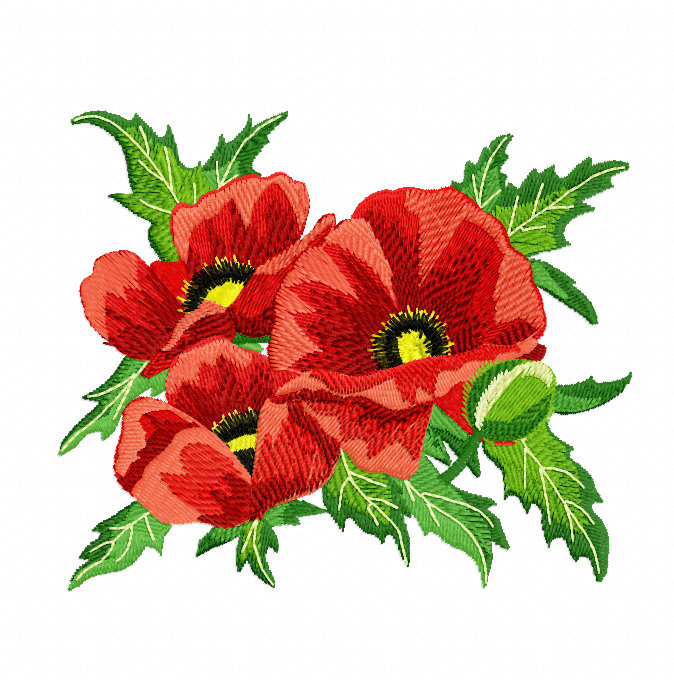 Three Poppies Machine Embroidery Design | Royal Present Embroidery