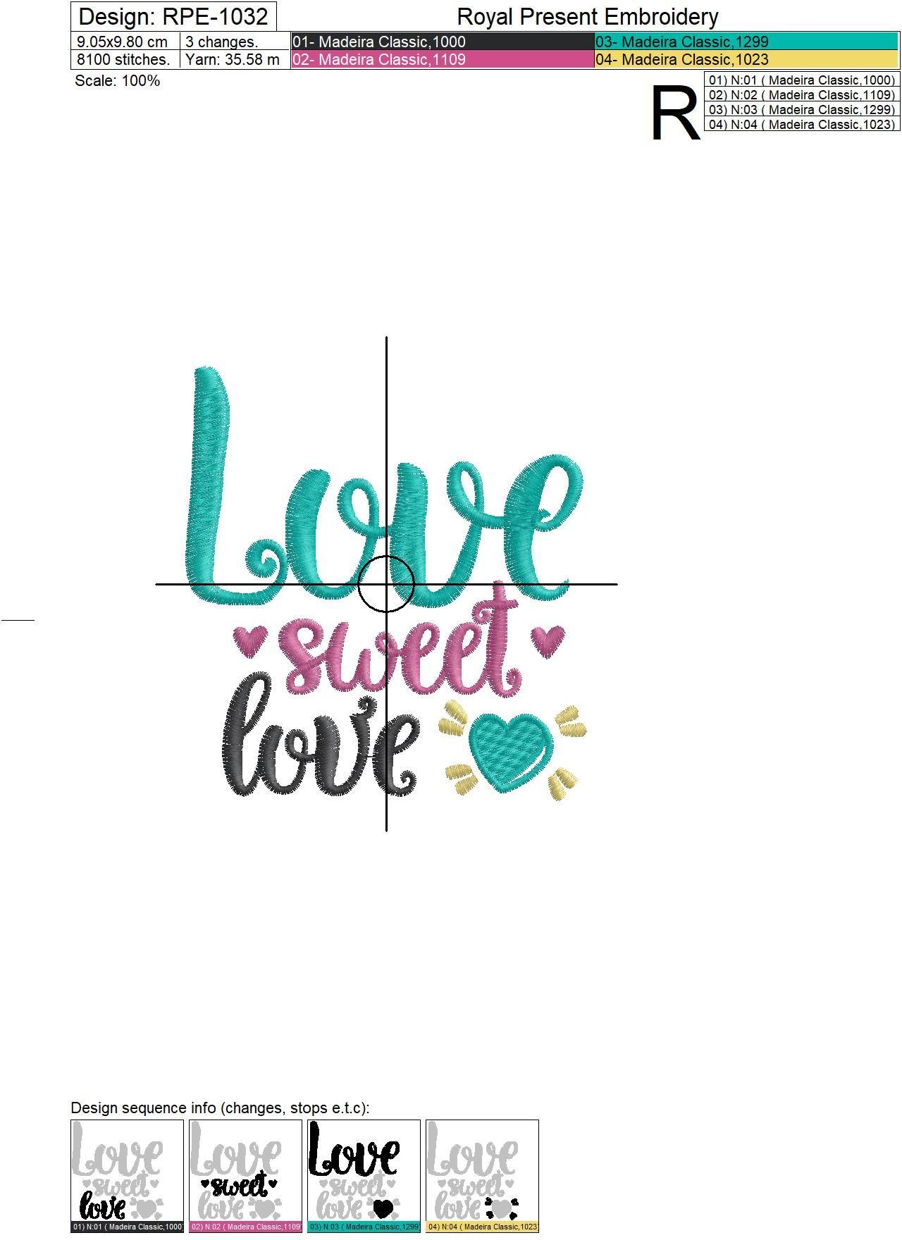 Free Machine Embroidery Design Love Sweet Love | Royal Present Embroidery