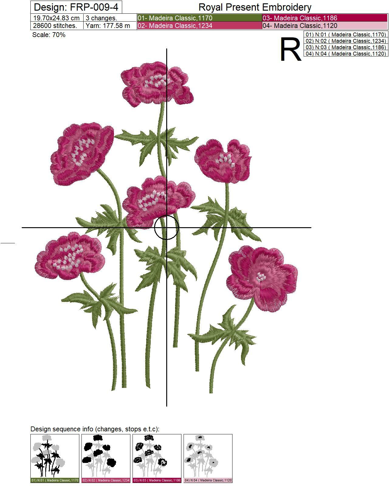 Machine Embroidery Design Anemones - 4 sizes | Royal Present Embroidery