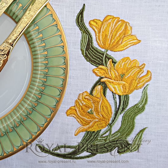Yellow tulips Machine Embroidery Design | Royal Present Embroidery