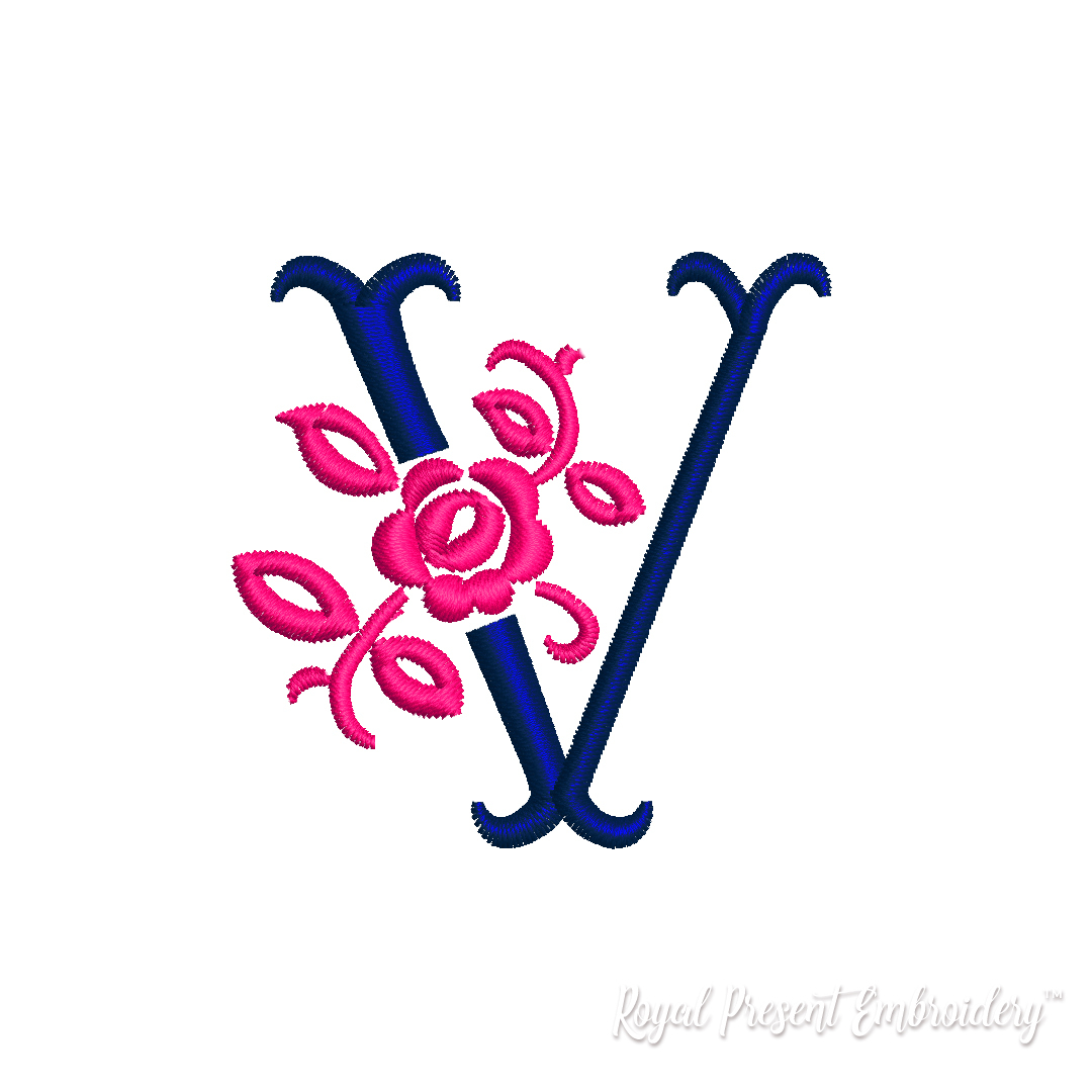 Floral Capital Letter V machine embroidery design - 3 sizes | Royal ...