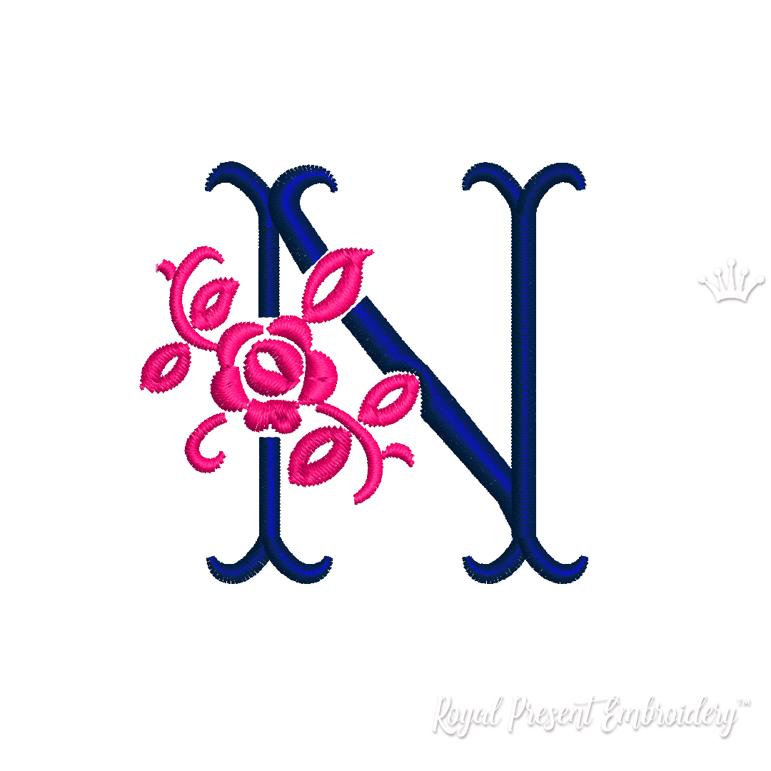 Floral Capital Letter N machine embroidery design - 3 sizes | Royal ...