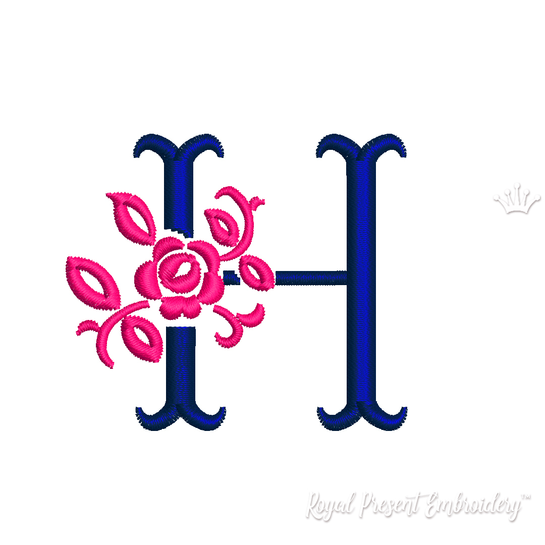 Floral Capital Letter H machine embroidery design - 3 sizes | Royal ...